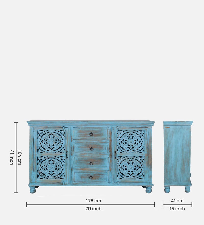 Buy Diedre Solid Wood Sideboard In Blue Distress Finish By Bohemiana ...