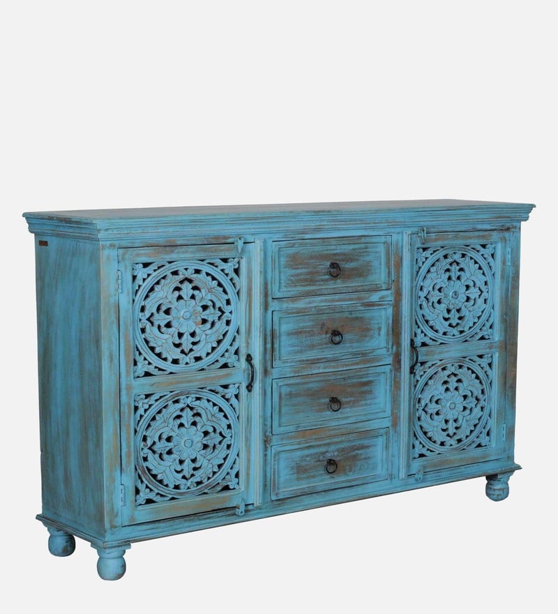Buy Diedre Solid Wood Sideboard In Blue Distress Finish By Bohemiana ...