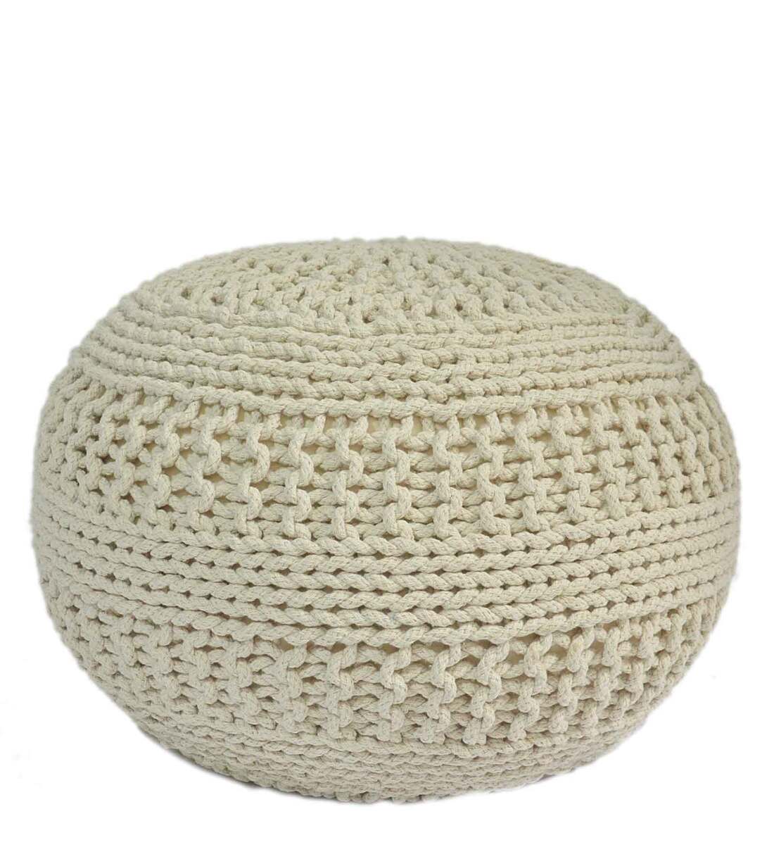 Buy Doori Pouffe In White Colour By Comfidelitas Online - Solid Color ...