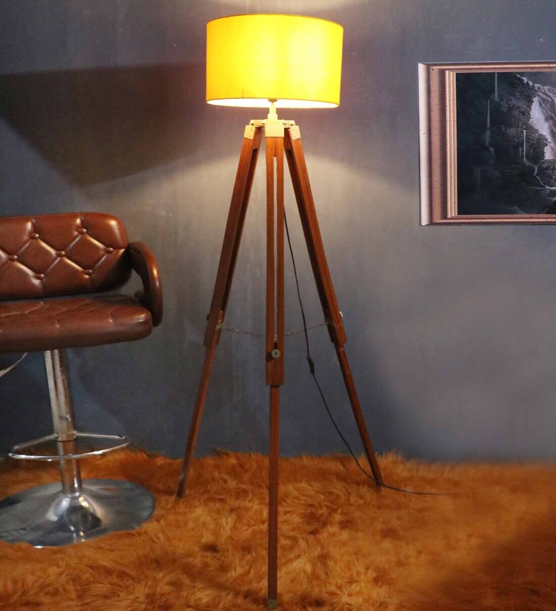 Buy Double Fold Brass 2757 With Drum Shaped Canary Velvet Shade By ...