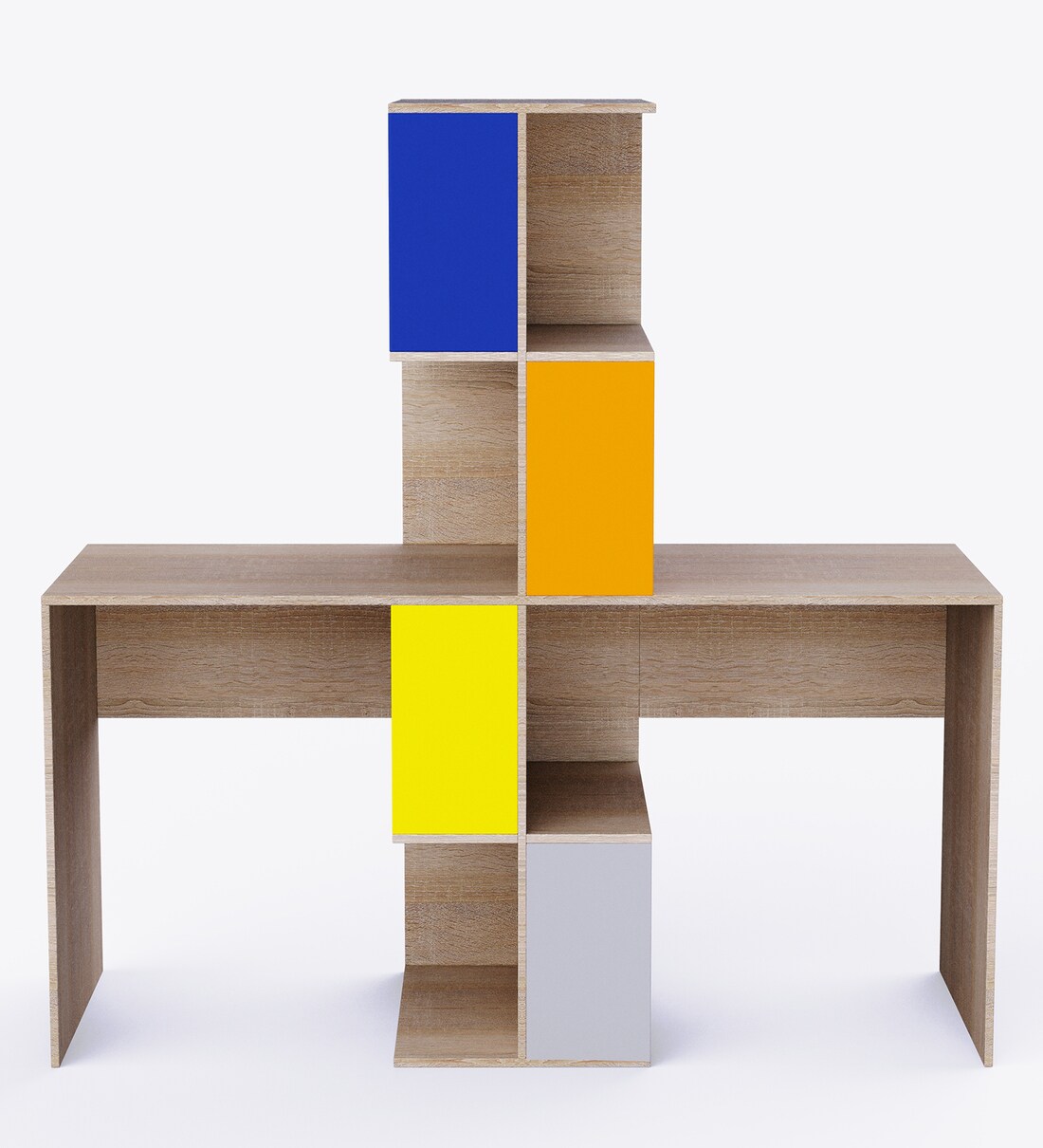 Buy Double Trouble Kids Study Table in Blue, Yellow, Orange And Oak ...