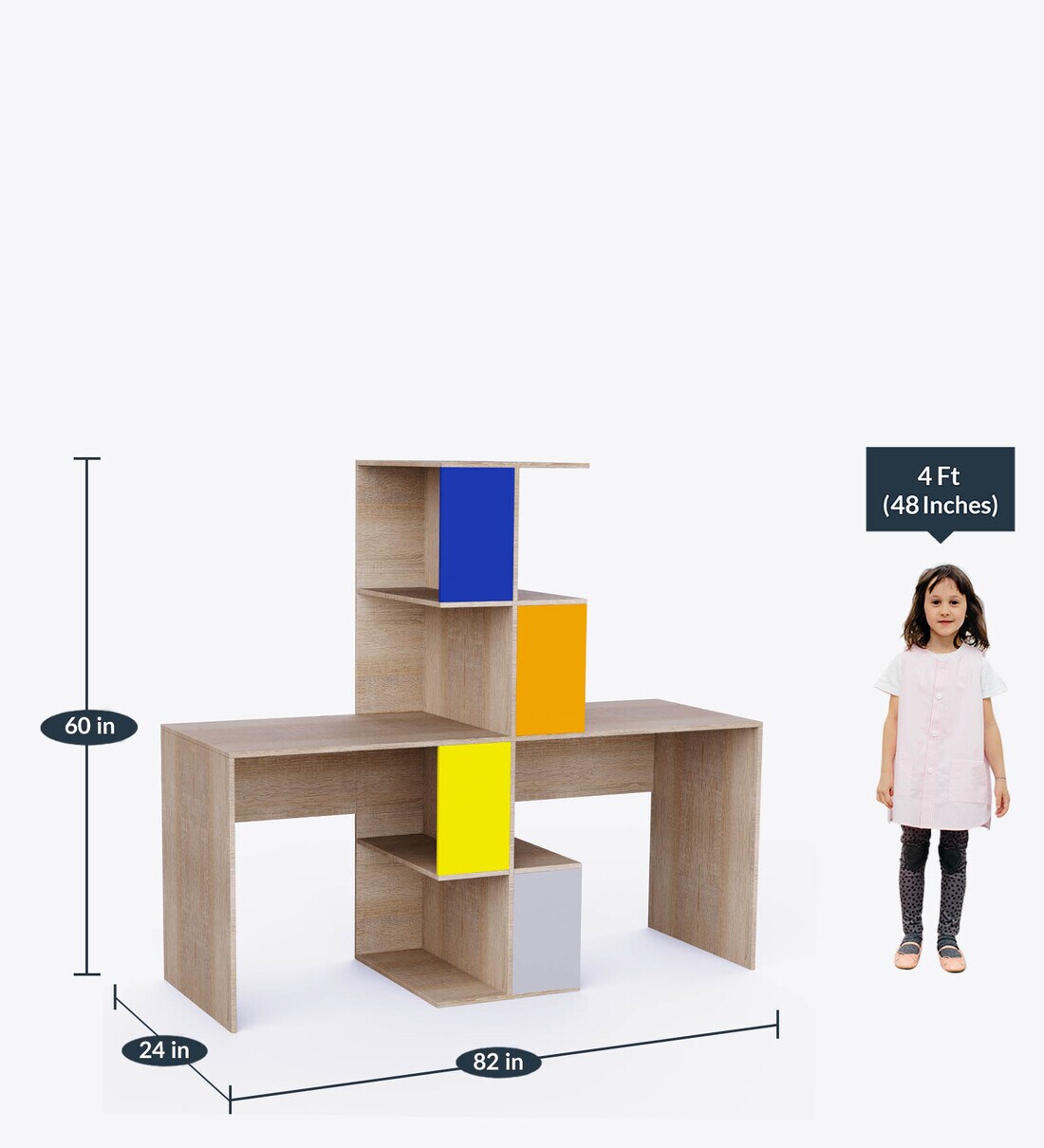 Buy Double Trouble Kids Study Table in Blue, Yellow, Orange And Oak ...