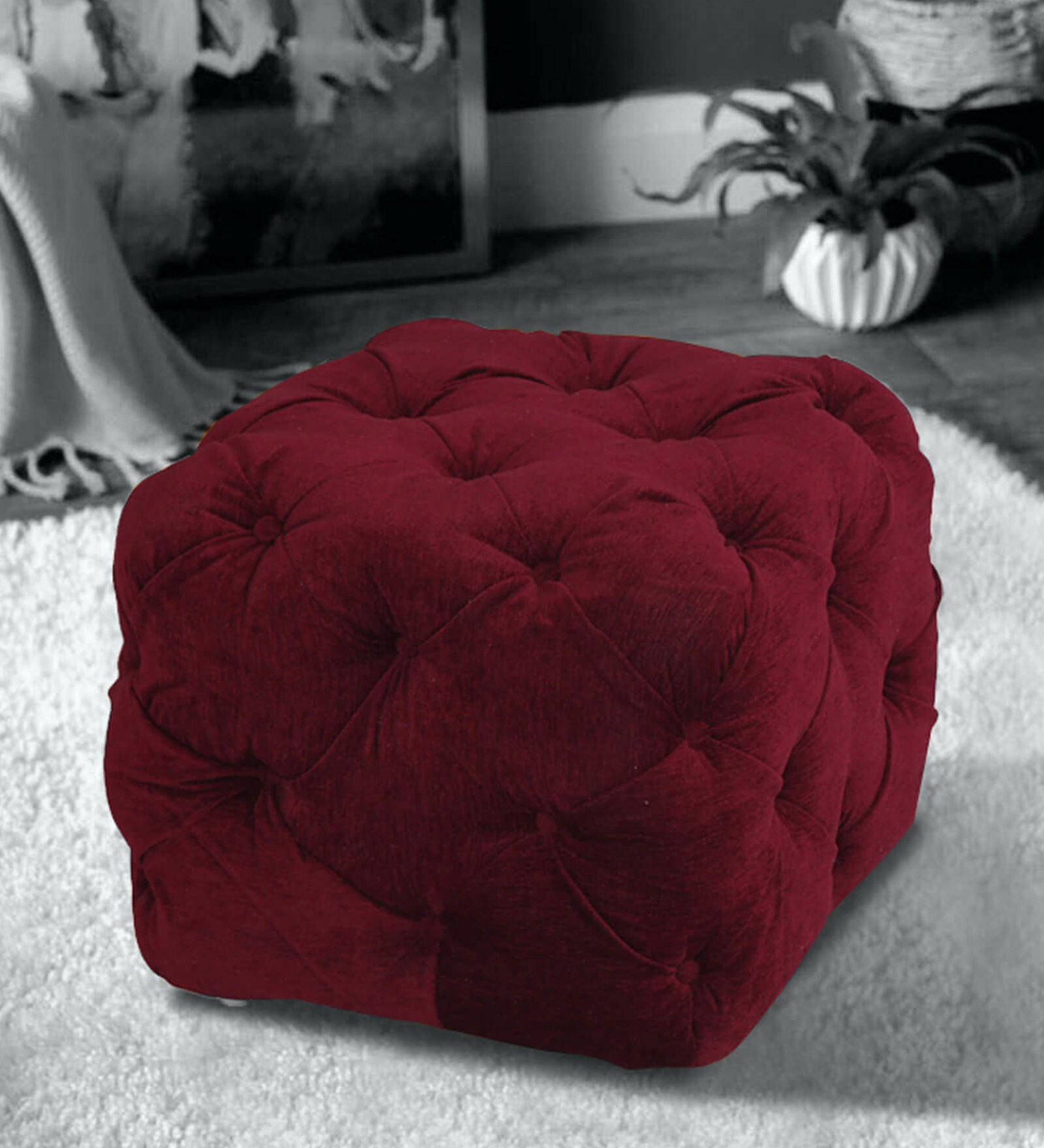 Buy Doby Tufted Pouffe in Maroon Colour at 9% OFF by Muebles Casa ...