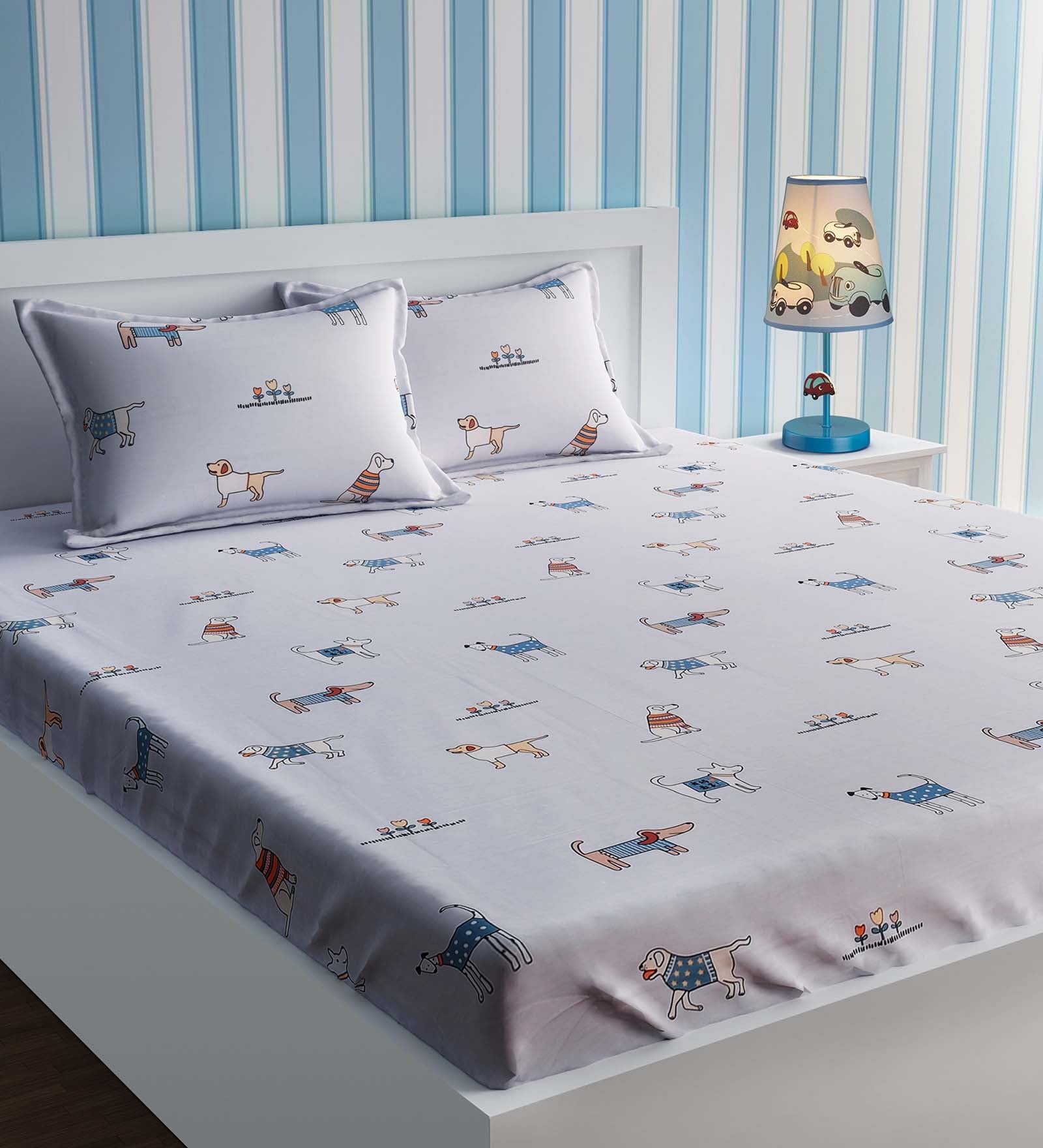 Buy Dog Single Size Bedsheet with 2 Pillow Cover in Multicolour by ...