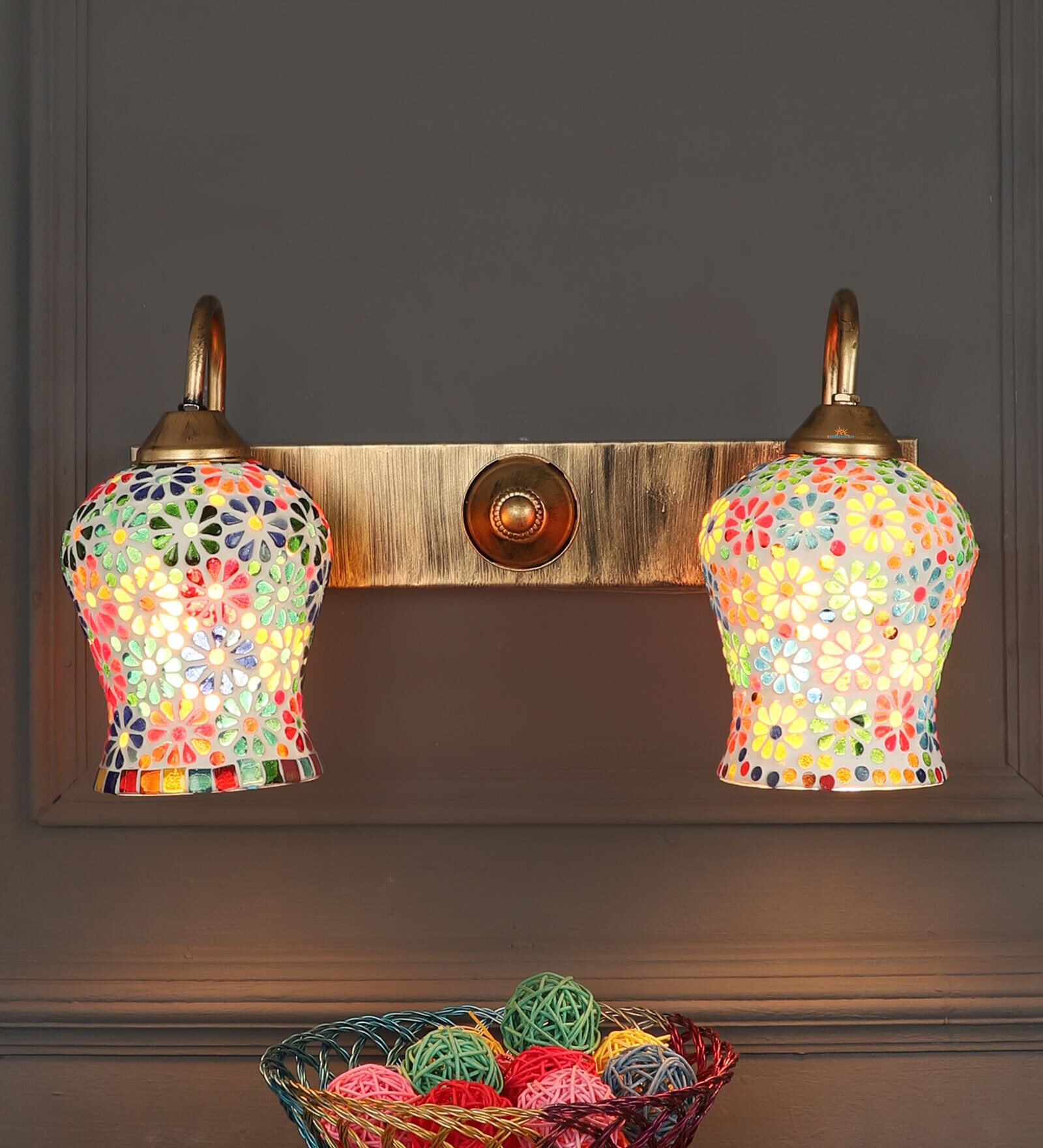 Buy Double Iron Band With Handmade Glass Wall Light By Decorativeray at ...