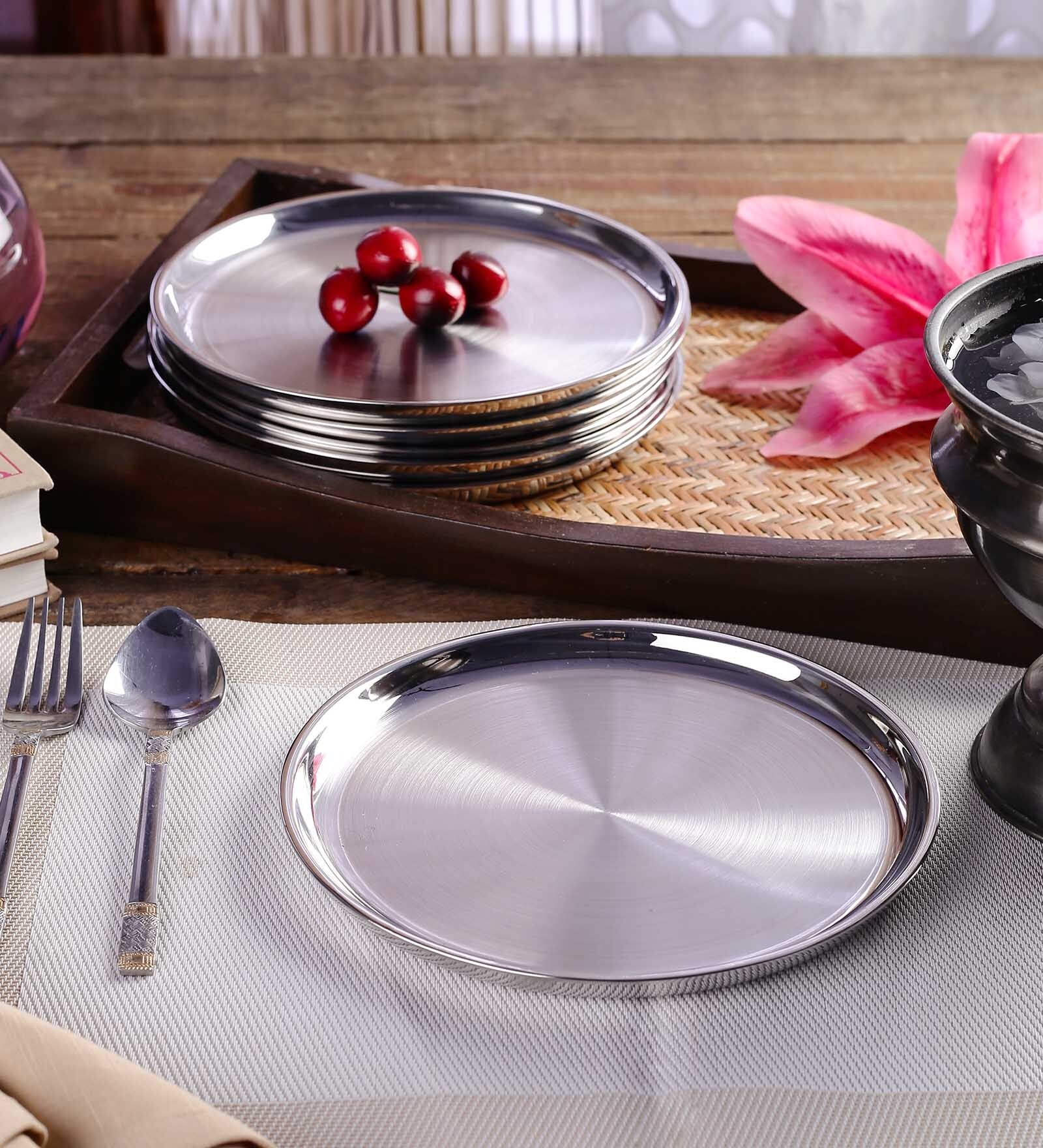 Buy Sanjeev Kapoor Double Walled Dinner Plates Silver Premium Stainless ...