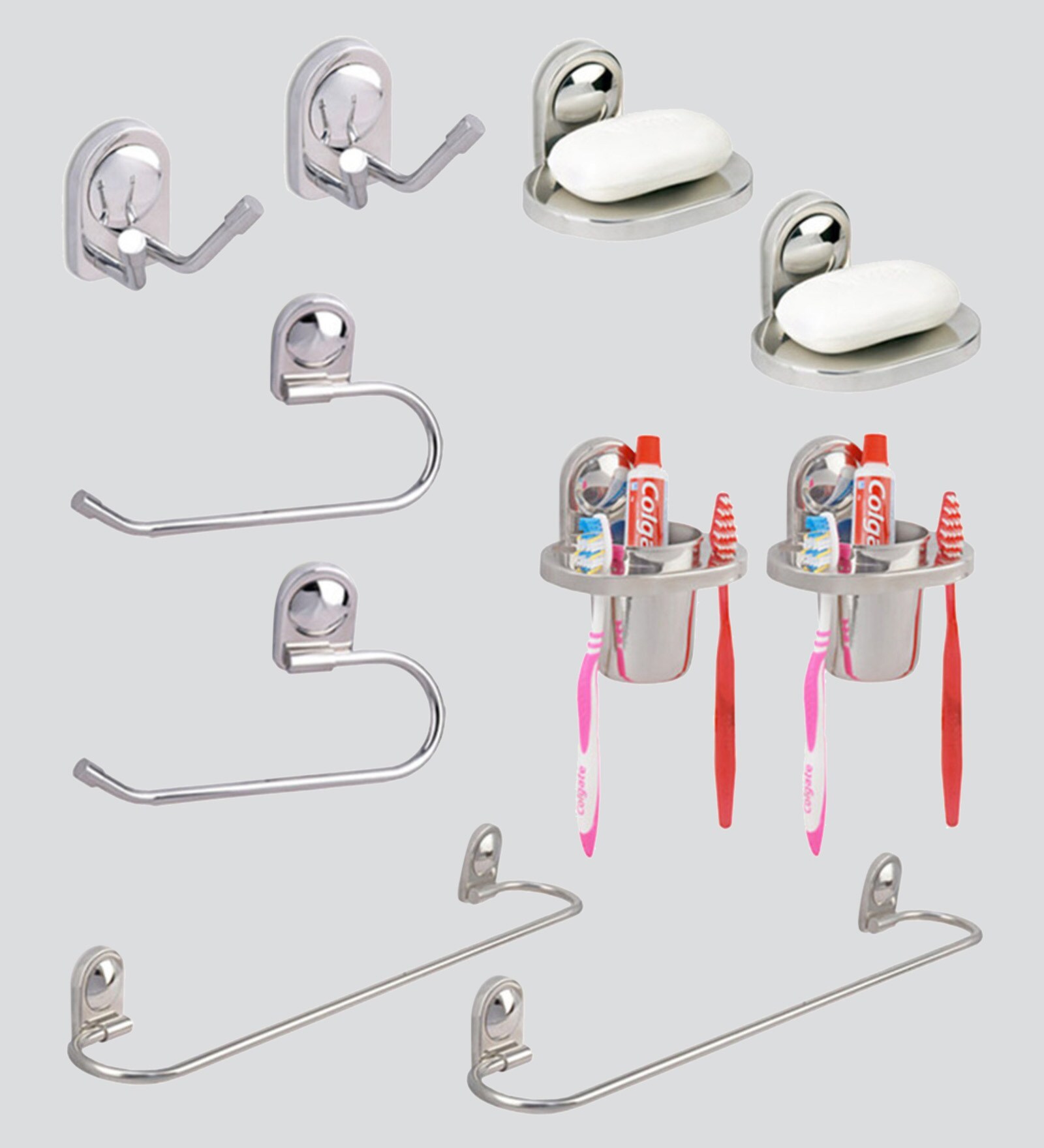 Buy Stainless Steel Wall Mounted Bathroom Fixture, Set of 10 by Doyours ...