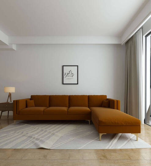 Buy Dona Velvet Lhs Sectional Sofa (3 + Lounger) In Rust Colour at 10% ...