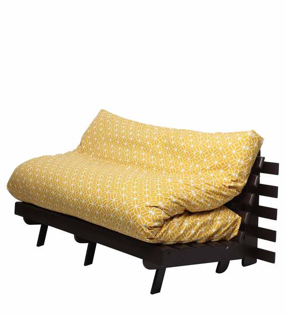 Buy Double Futon Sofa cum Bed with Mattress in Ochre Colour by ARRA ...