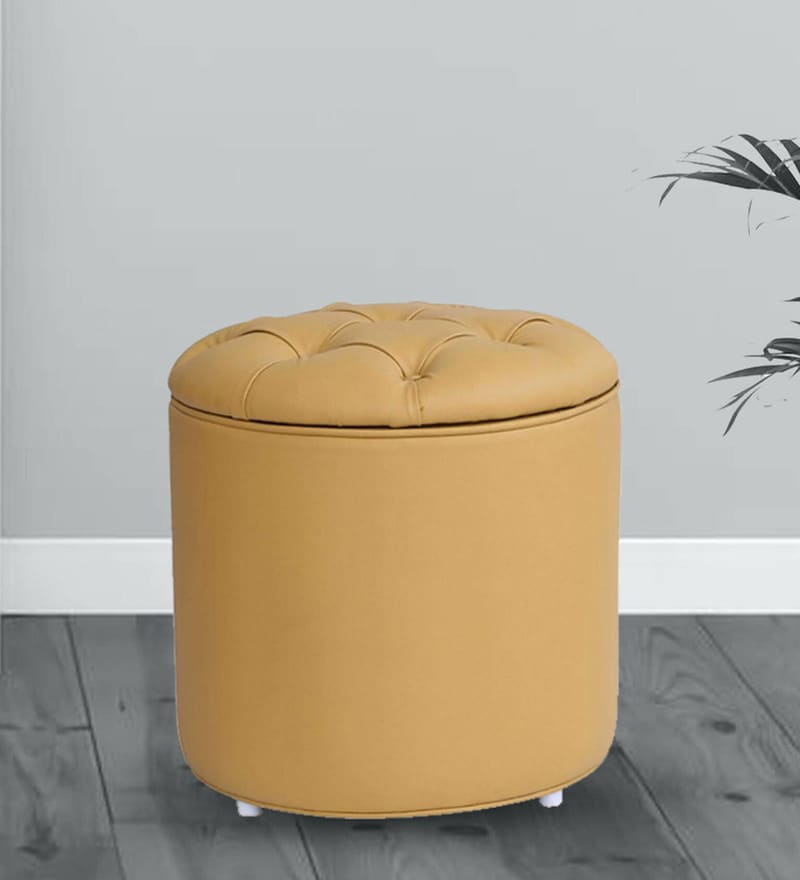 Buy Dolphin Tufted Pouffe with Storage in Yellow Colour by Muebles Casa ...