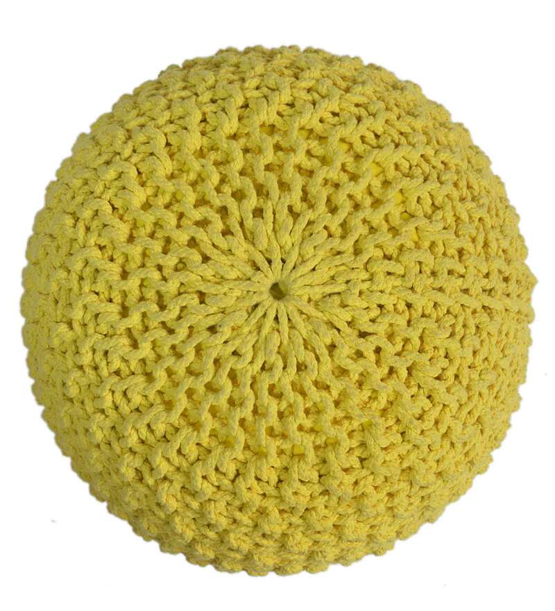Buy Doori Pouffe In Yellow Colour By Comfidelitas Online - Solid Color ...