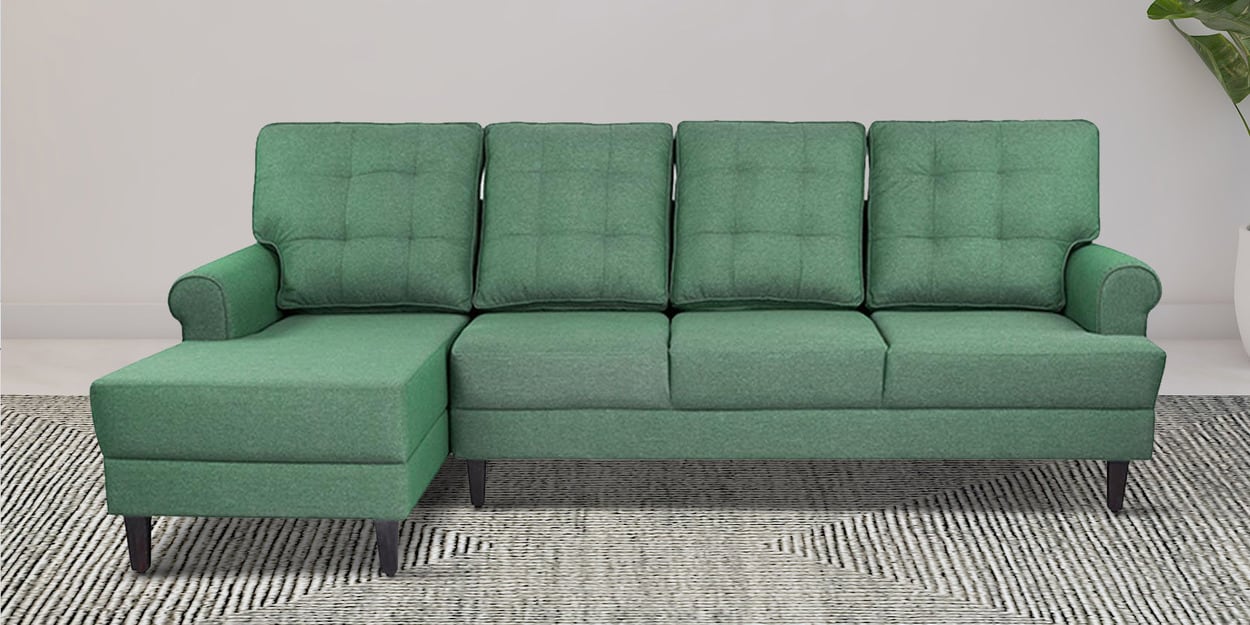 Buy Dreamer Fabric 5 Seater RHS Sectional Sofa In Omega Green Colour at ...