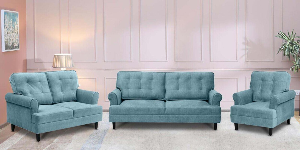 Buy Dreamer Fabric Sofa Set (3+2+1) In Aqua Blue Colour at 30% OFF by ...