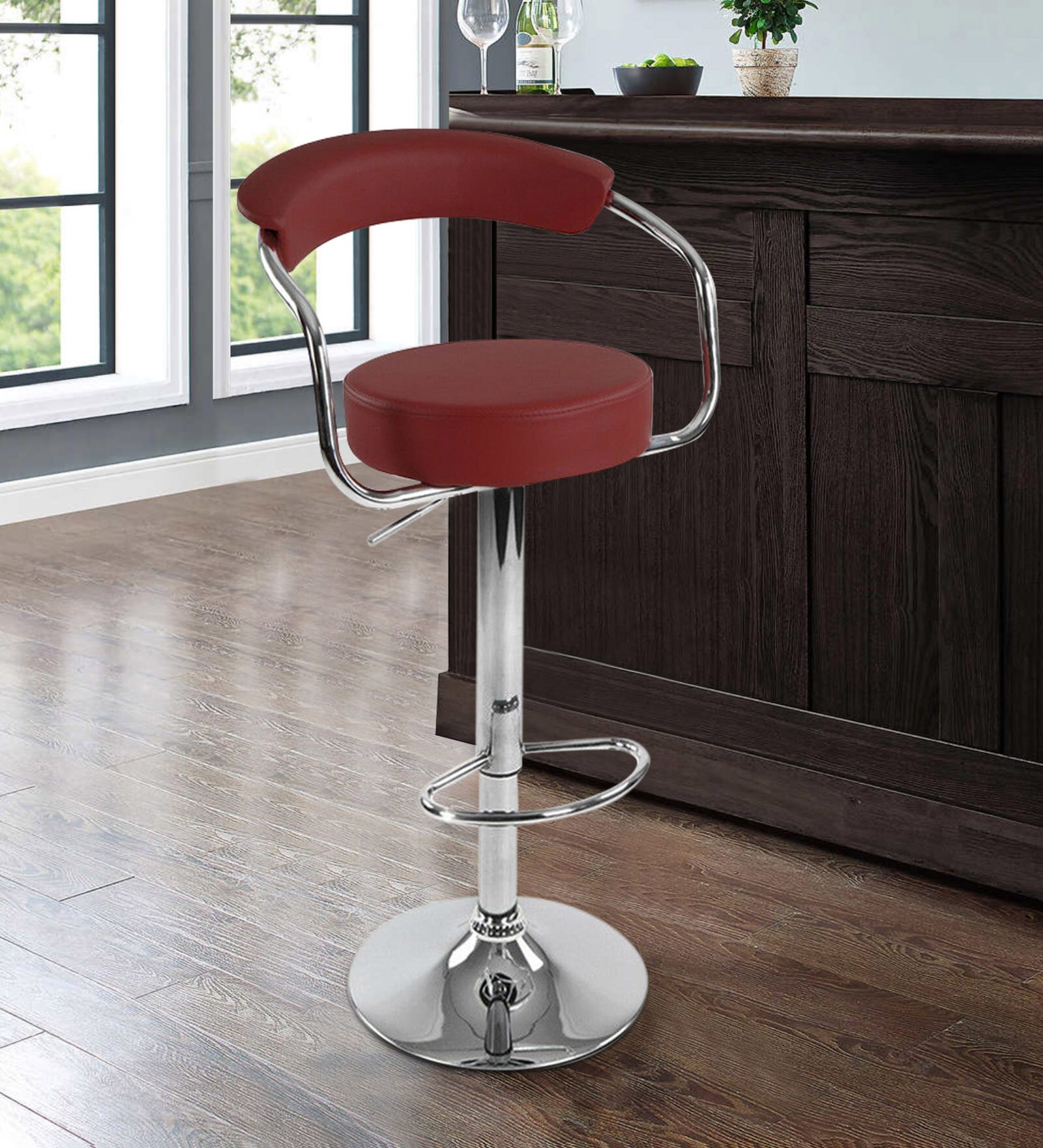 Buy Drake Metal Swivel Bar Stool in Maroon Colour at 12% OFF by ...