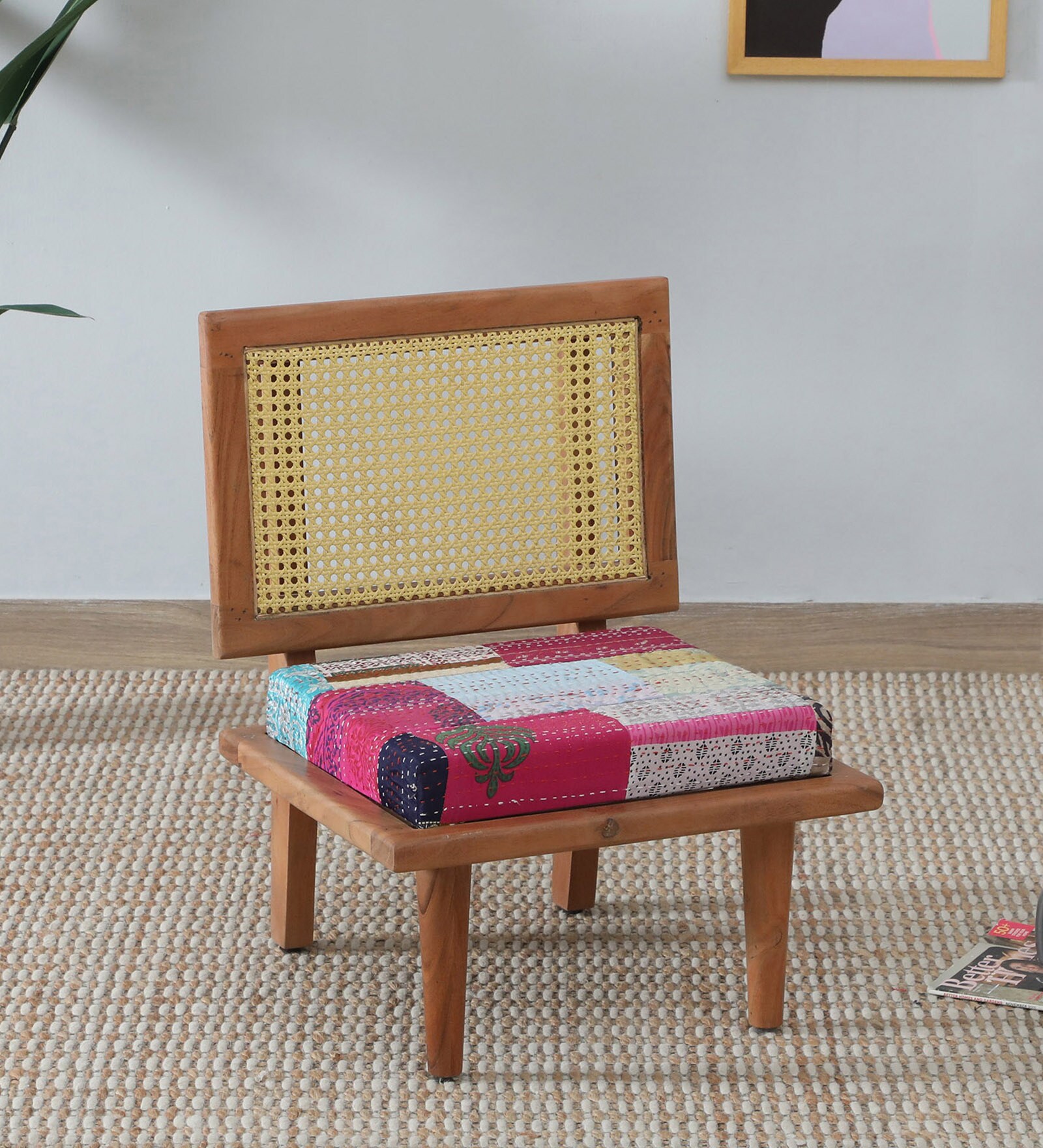 Buy Draper Acacia Wood Low Height Chair In Natural Finish With Cushion ...