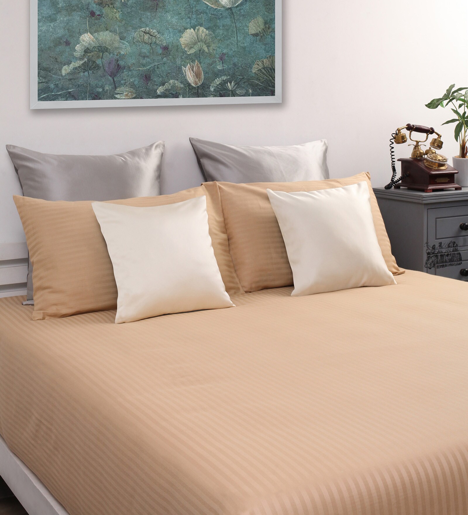 Buy Dreamscape Khaki Cotton Queen Bed Sheet (with 2 Pillow Covers)-Set ...