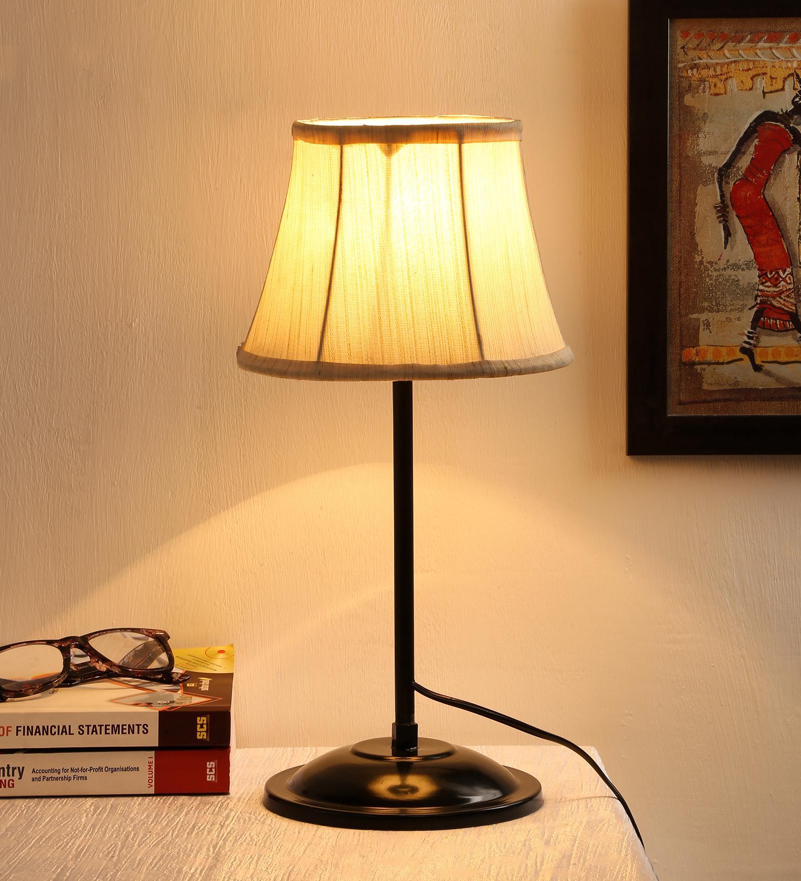 Buy Drum Designer Stick Pipe Off White Cotton Shade Table Lamp With ...
