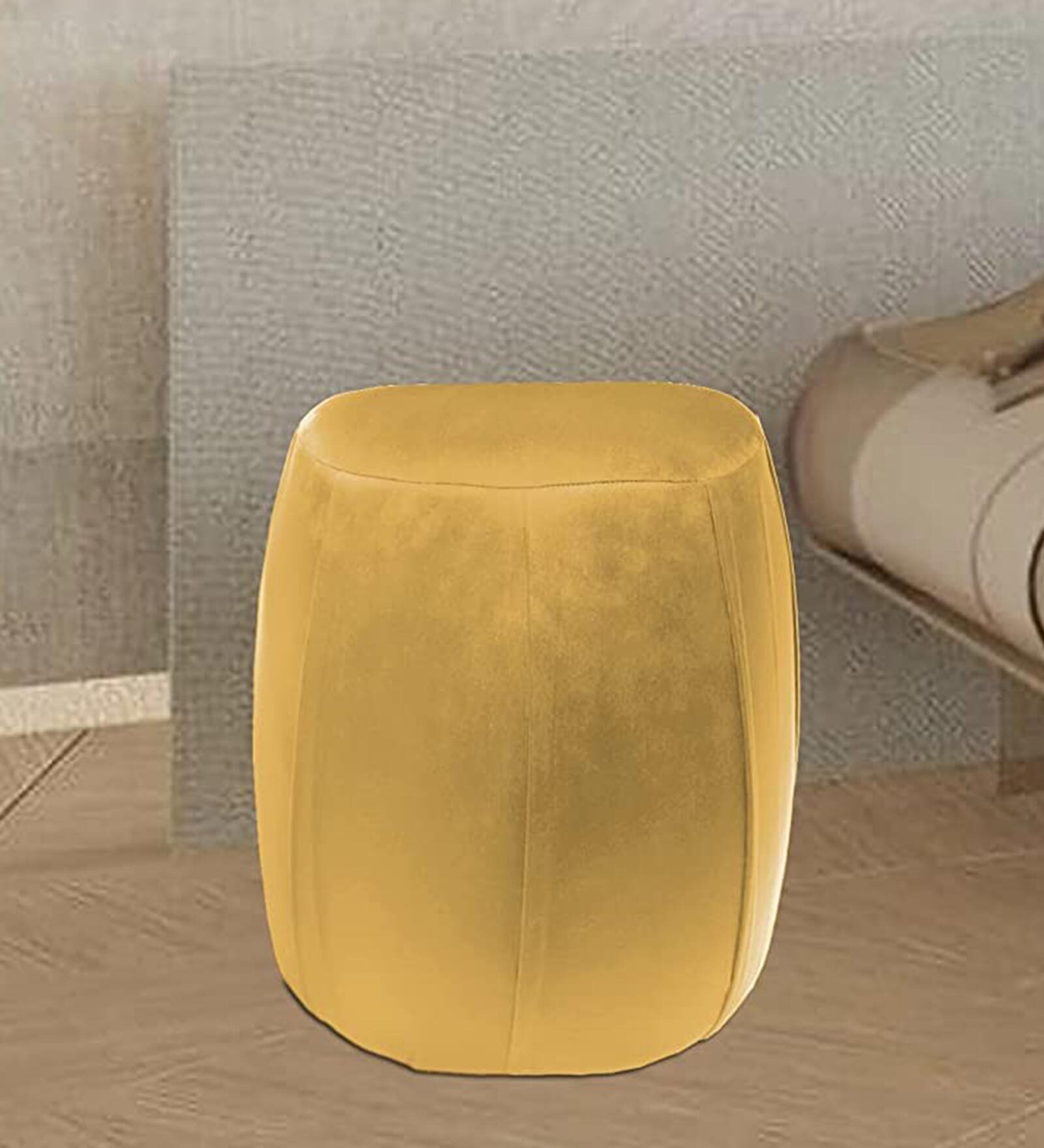 Buy Drum Pouffe In Golden Yellow Colour at 56% OFF by Lushlin | Pepperfry