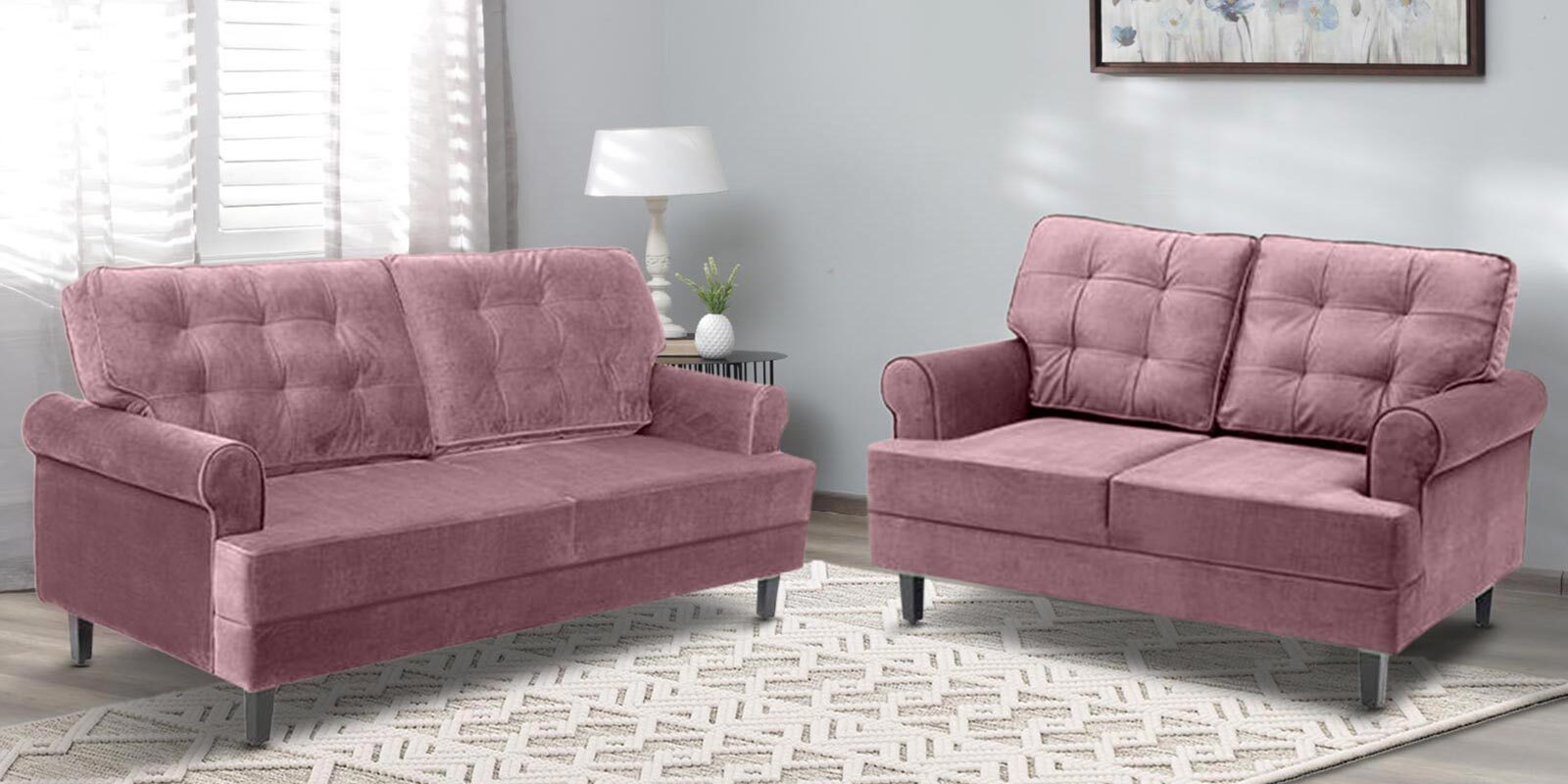 Buy Dreamer Fabric Sofa Set (3+2) In Rose Brown Colour at 26% OFF by ...
