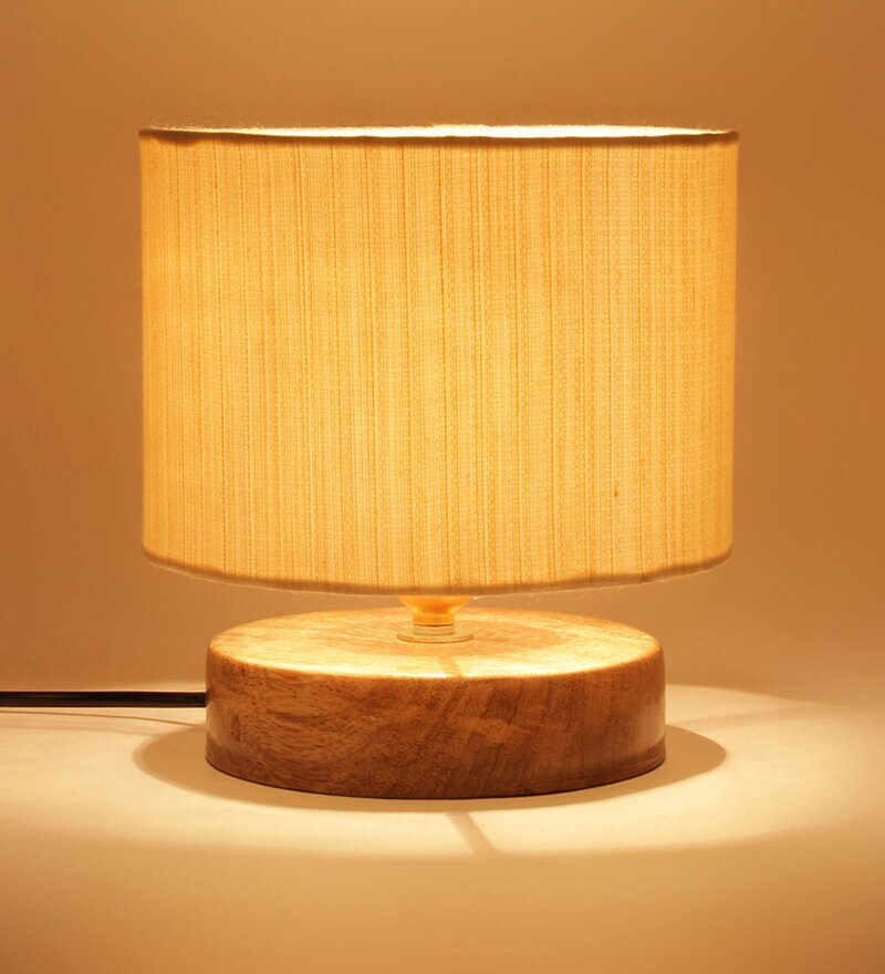 Buy Nigella Off White Cotton Shade Night Lamp With Wood Base By New Era ...