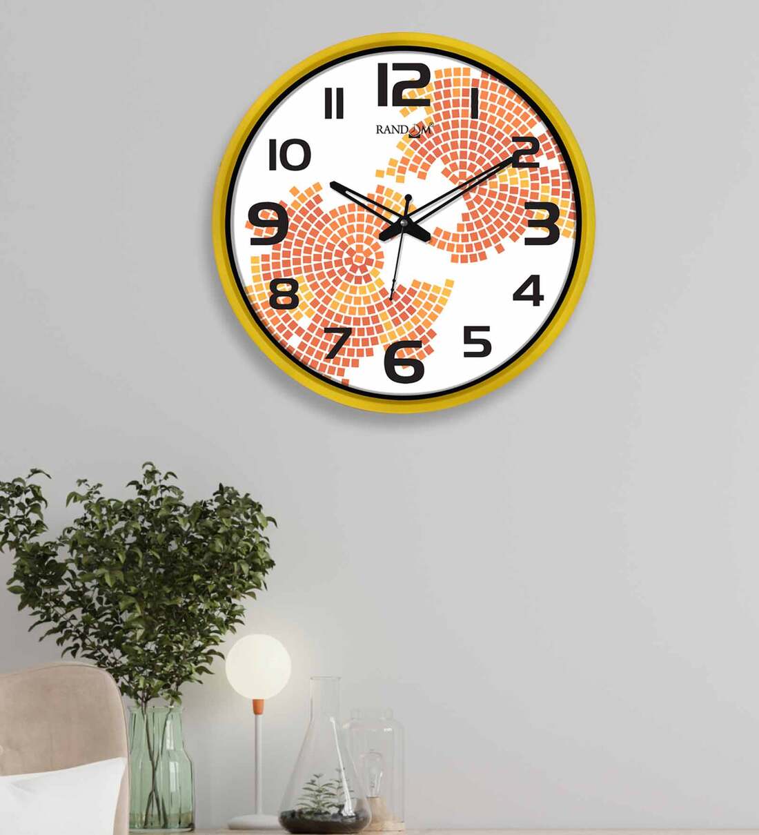 Buy Dual Frame Abstract Shapes Plastic Wall Clock In Yellow & Black By ...