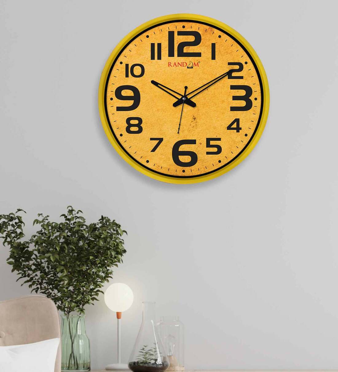 Buy Dual Frame Numeric Bold Plastic Wall Clock In Yellow & Black By ...