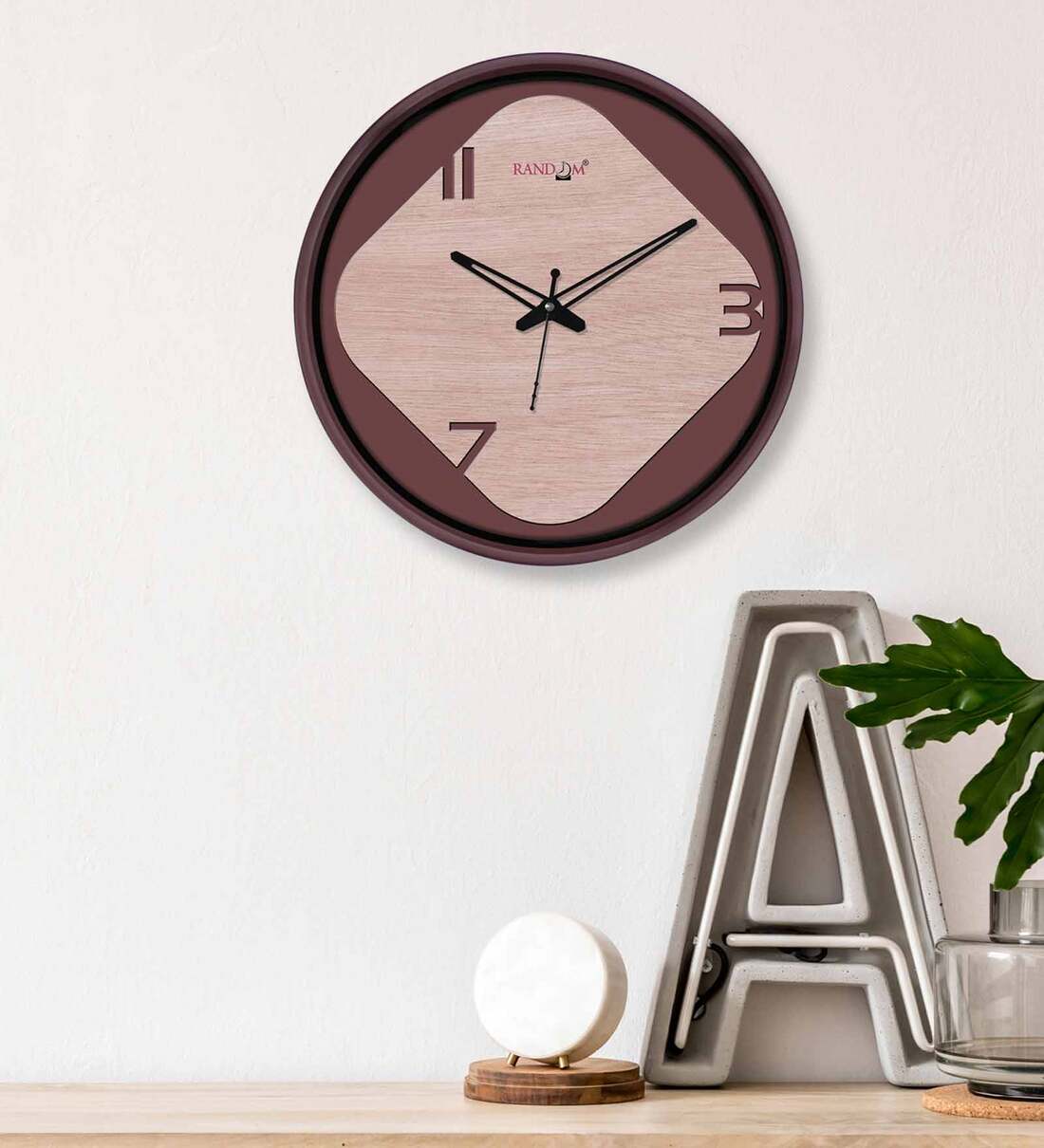 Buy Dual Frame Solid Wooden Texture Plastic Wall Clock In Brown & Cream ...