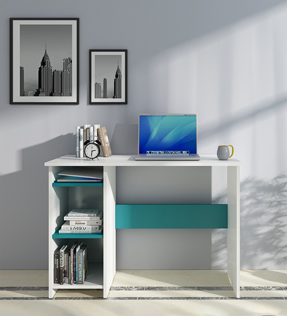Buy Duke Writing Table in Frosty White And Ocean Green Finish at 31% ...