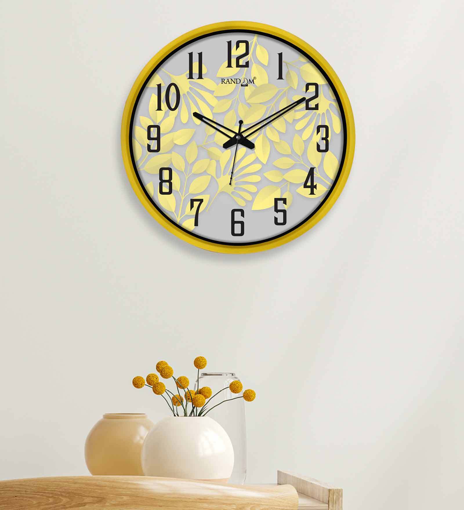 Buy Dual Frame Rowan Leaves Plastic Wall Clock In Yellow & Black By ...