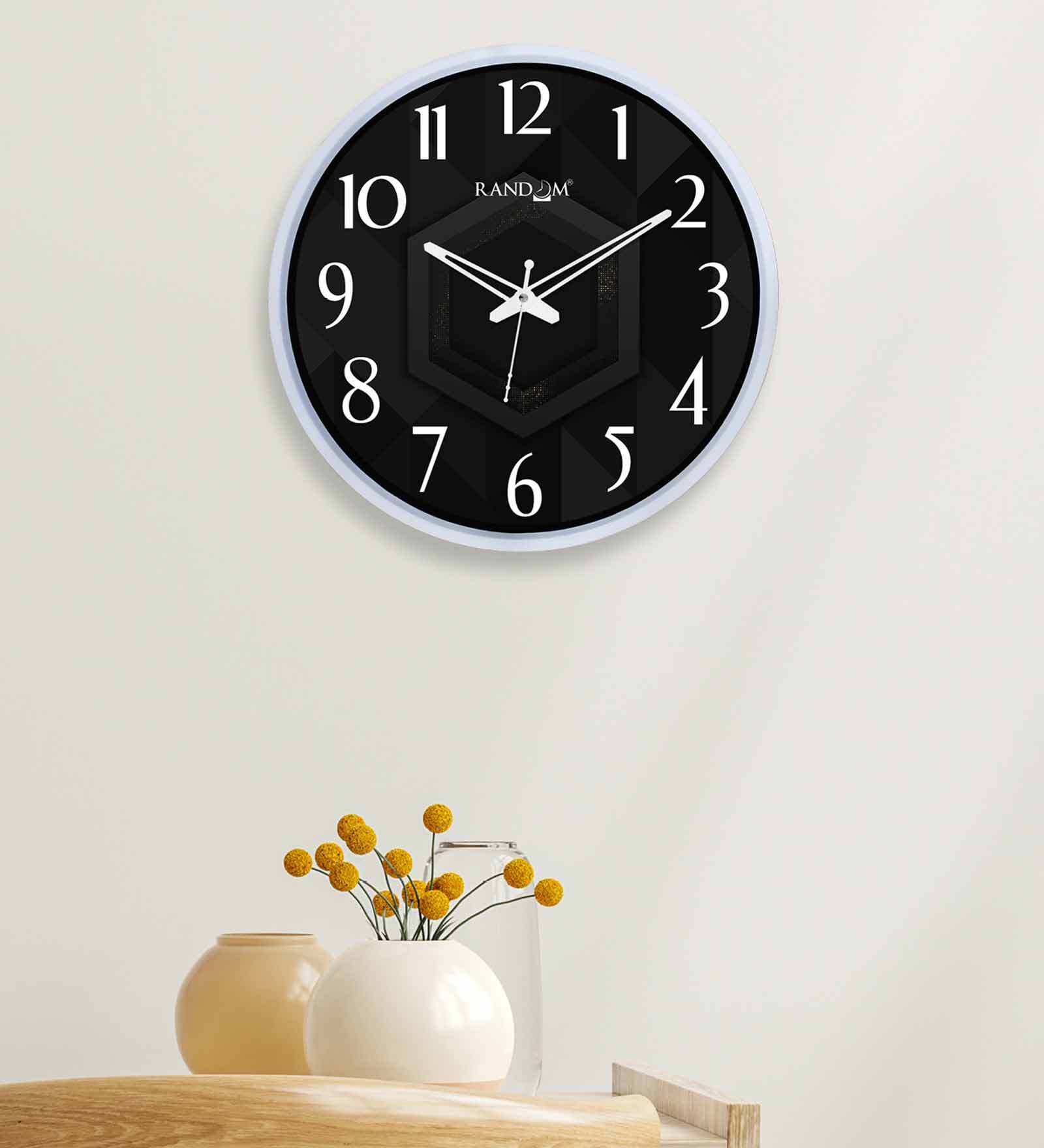 Buy Dual Frame Vector Art Plastic Wall Clock In White & Black By Random ...