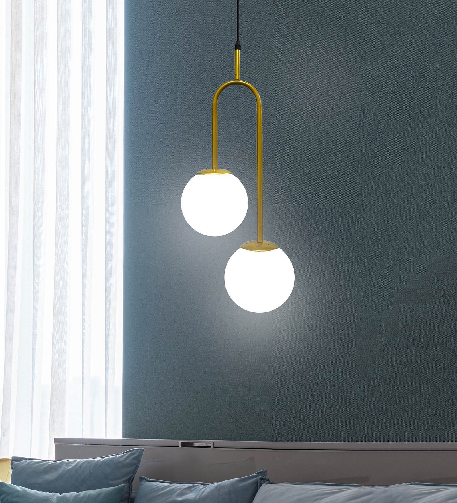 Buy Dual Gold & White (E- 27/ 12 Watt) Metal & Glass Globe Hanging ...