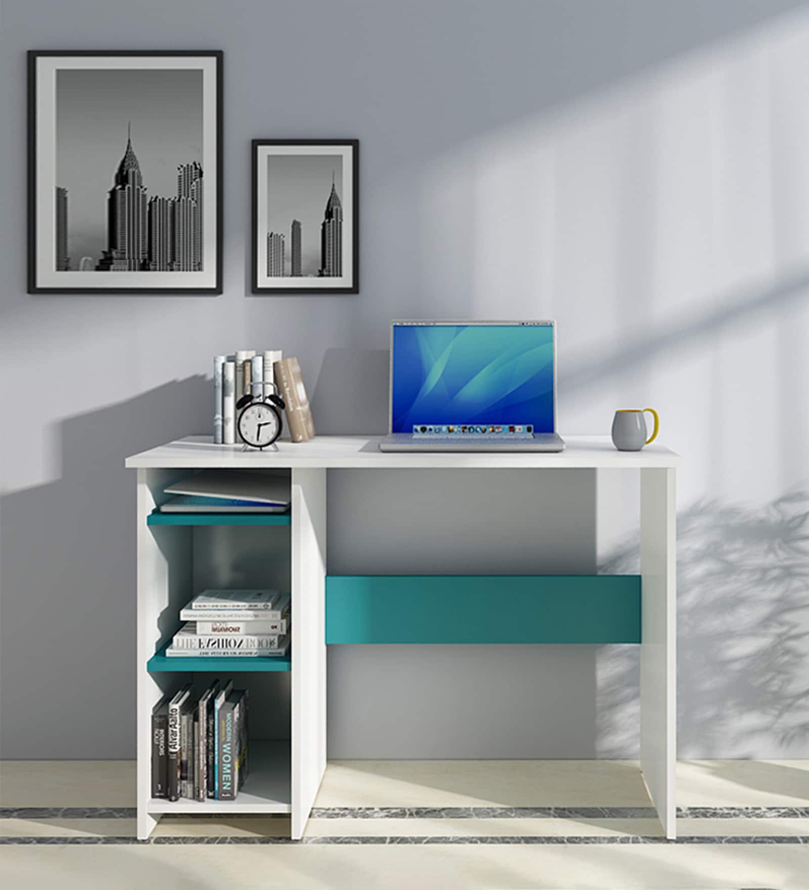 Buy Duke Writing Table in Frosty White And Ocean Green Finish at 31% ...