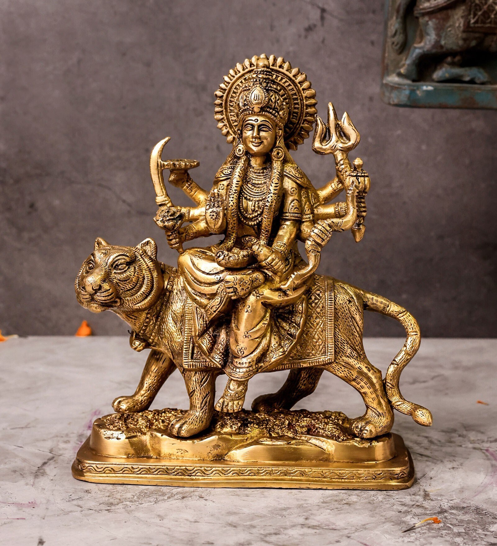 Buy Durga Riding Lion On Base Brass Religious Idol by The Advitya at 22 ...