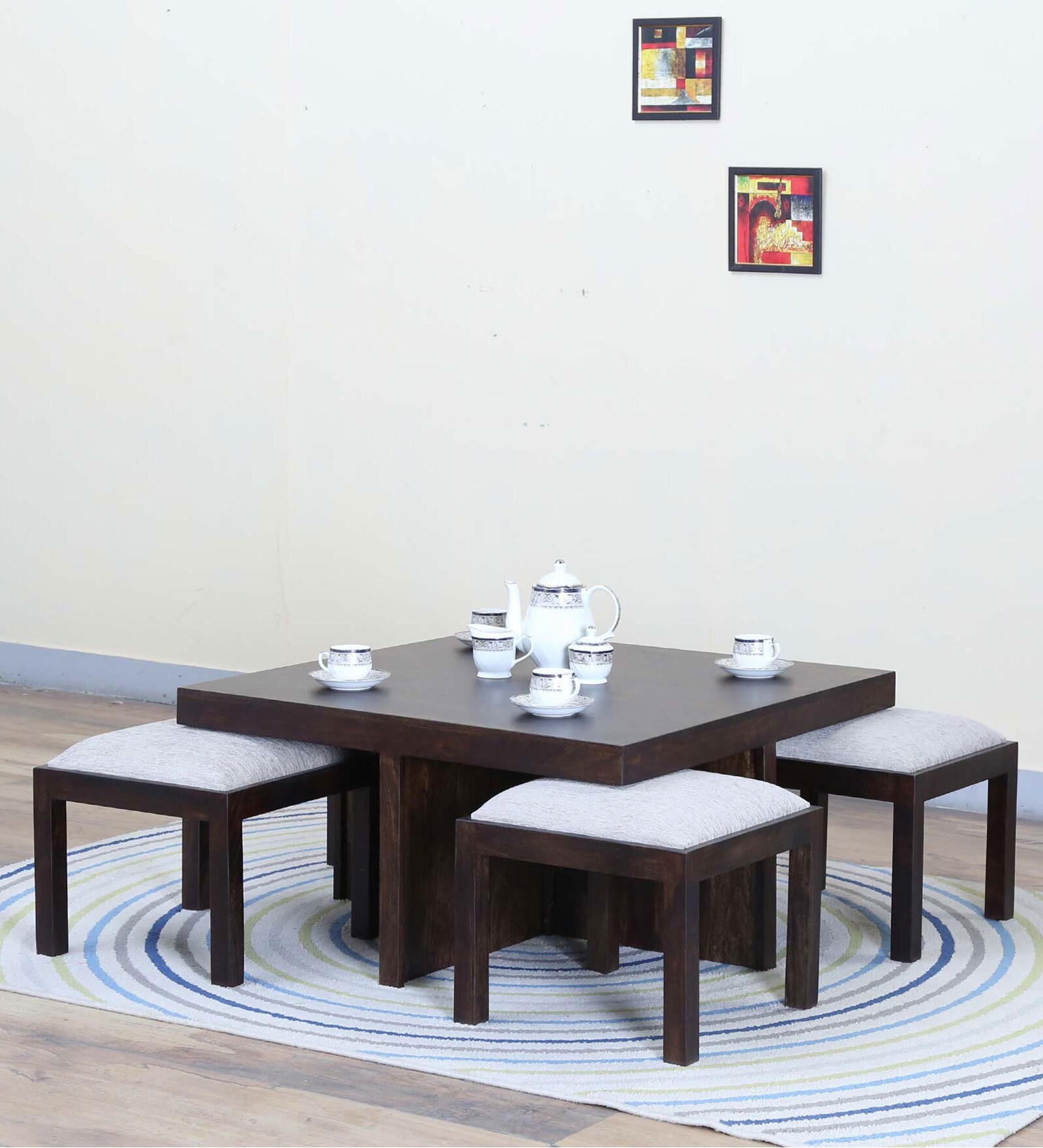 Buy Duvall Coffee Table Set with Four Stools in Warm Chestnut Finish at ...