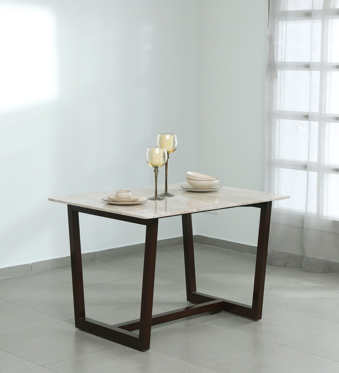 Buy Dyna Marble Top 4 Seater Dining Table In Teak Wood Finish At 12 