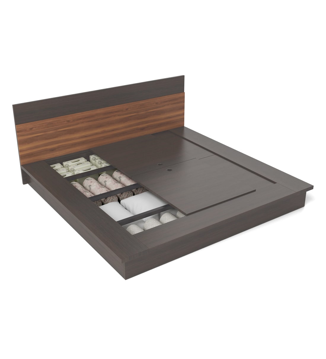 Buy Dynamic King Size Bed in Wenge Finish with Box Storage by Crystal ...