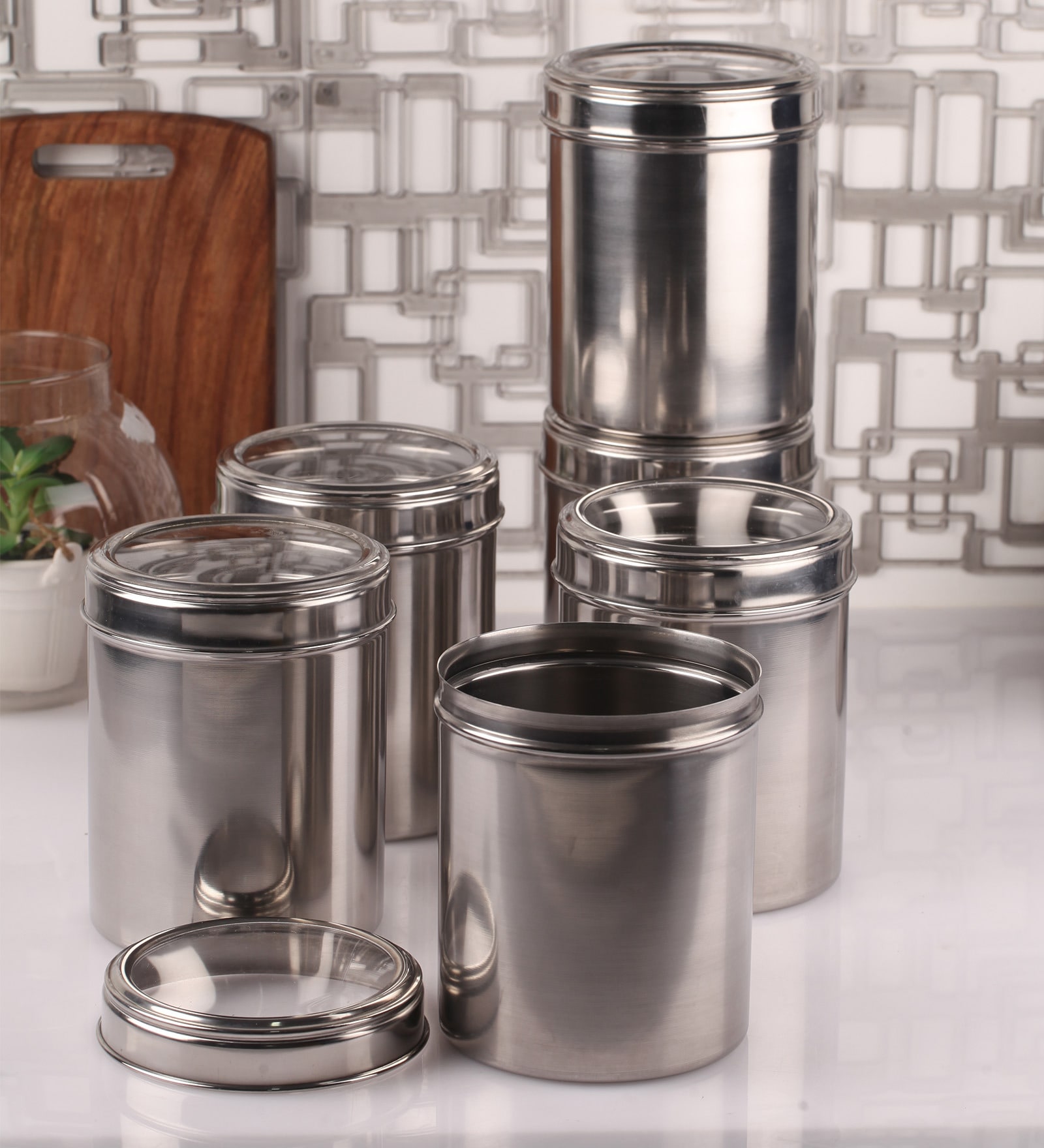 Buy Dynore See Through Steel Round 1.75 L Storage Containers - Set of 6 ...