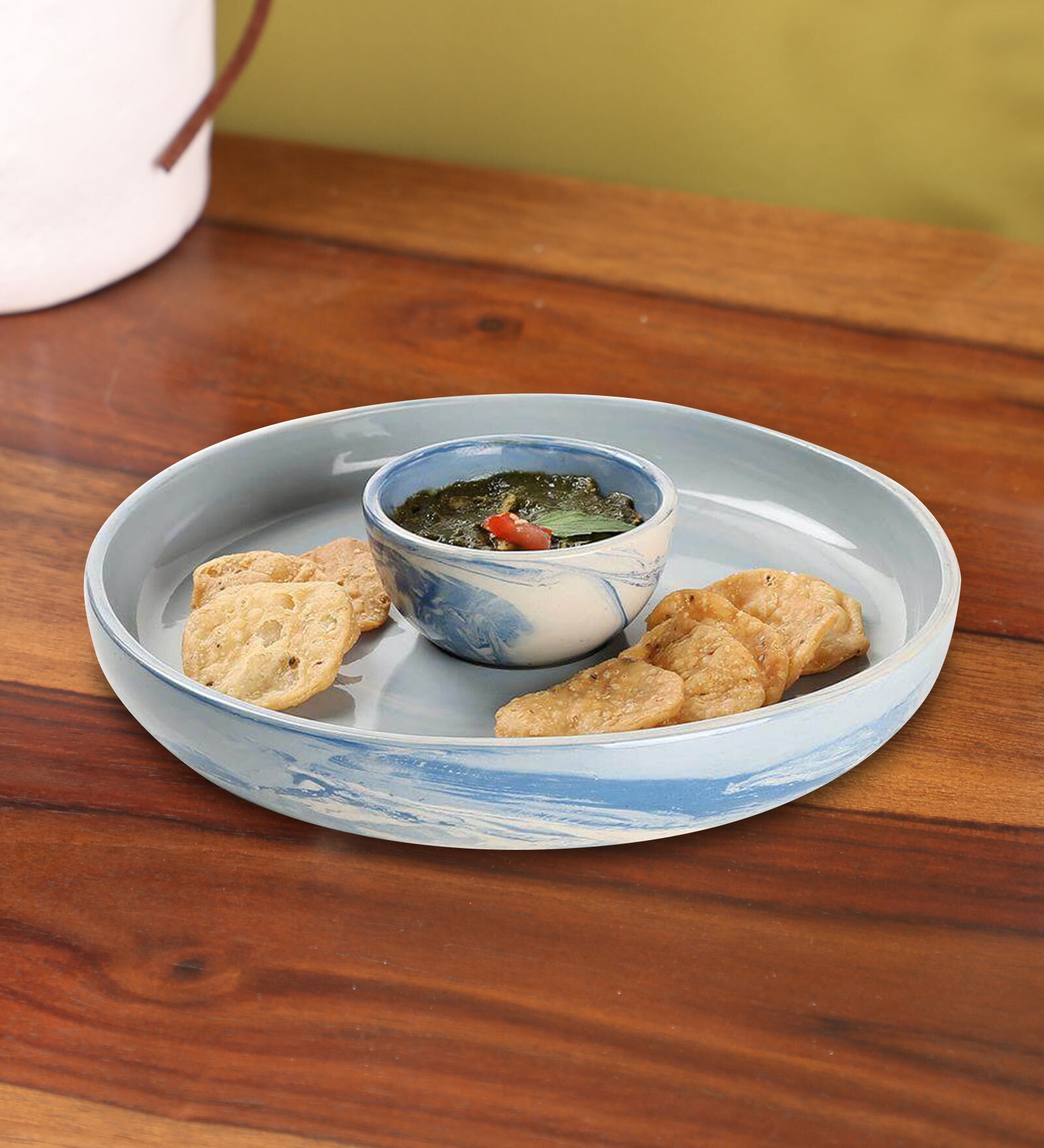 Buy Earthen Ceramic Chip & Dip Serving Platter by Ellementry at 100% ...