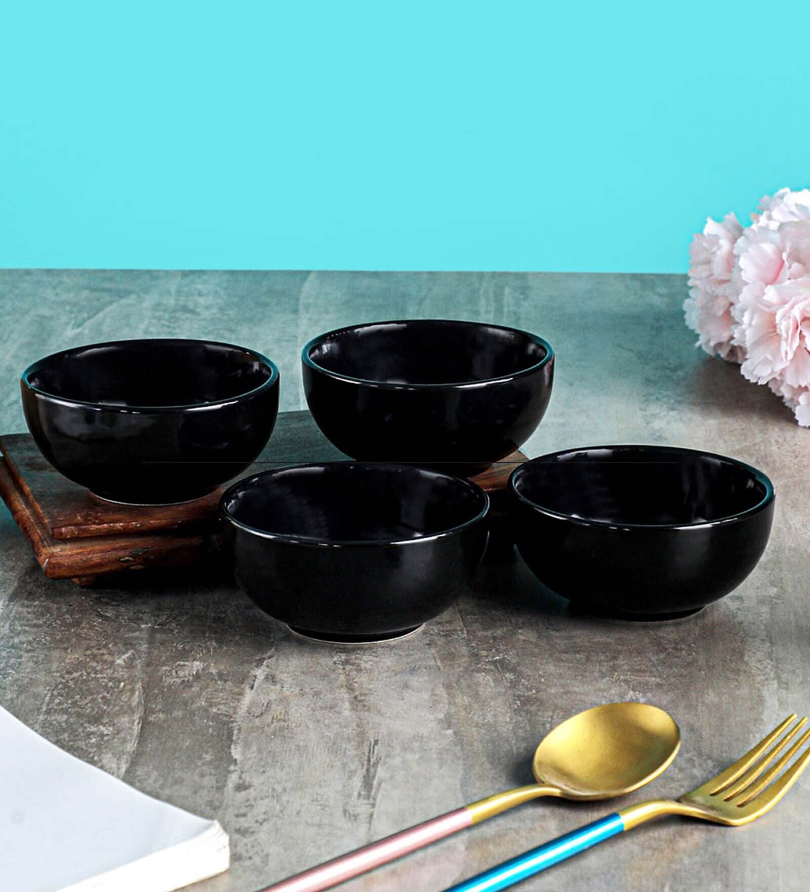 Buy Ebony Black 150ml (Set of 4) Ceramic Dinner Bowl by Vareesha at 33% OFF by Vareesha | Pepperfry