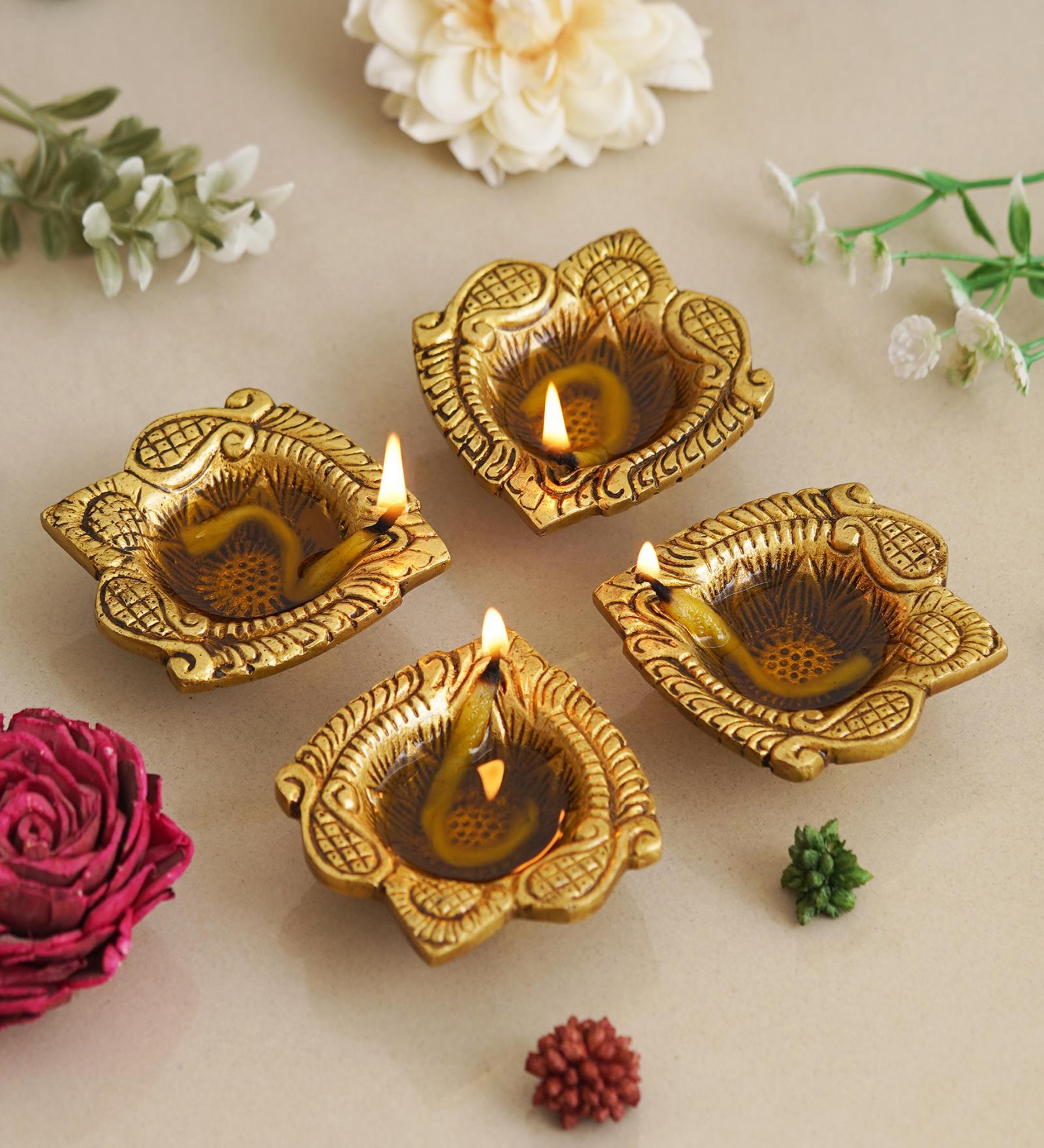Buy Set of 4 Golden Handcrafted Decorative Brass Diyas at 22% OFF by ...