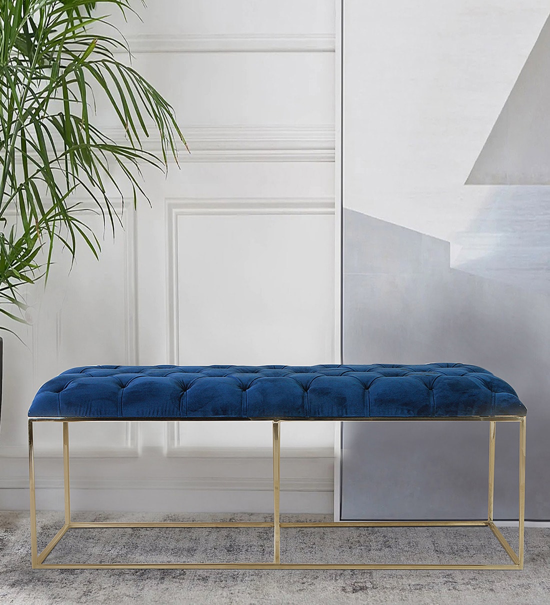 Buy Edina Bench In Shiny Blue Colour at 17% OFF by Claymint | Pepperfry