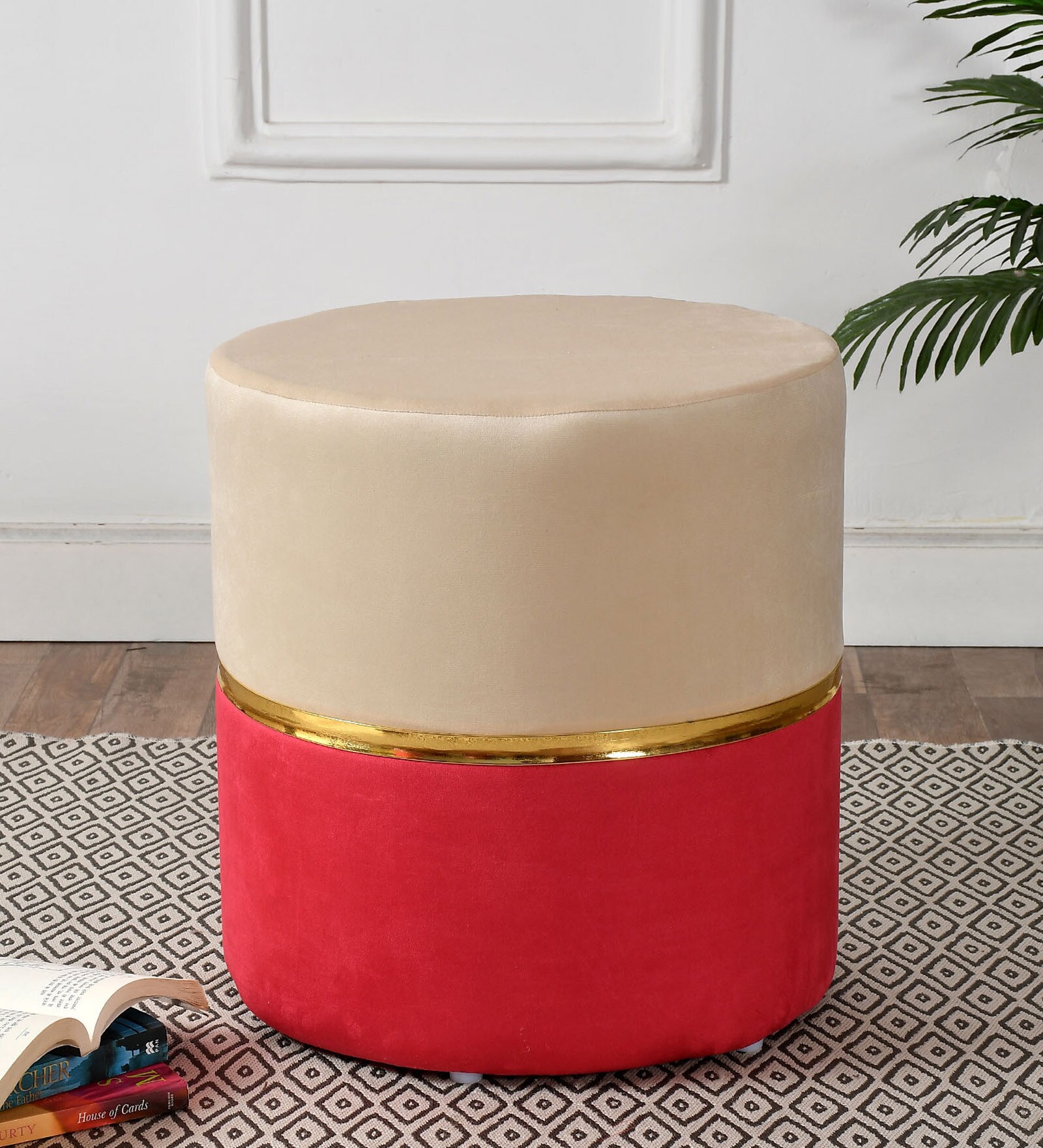 Buy Edey Fabric Pouffe in Cream & Red Colour at 36% OFF by Riance ...