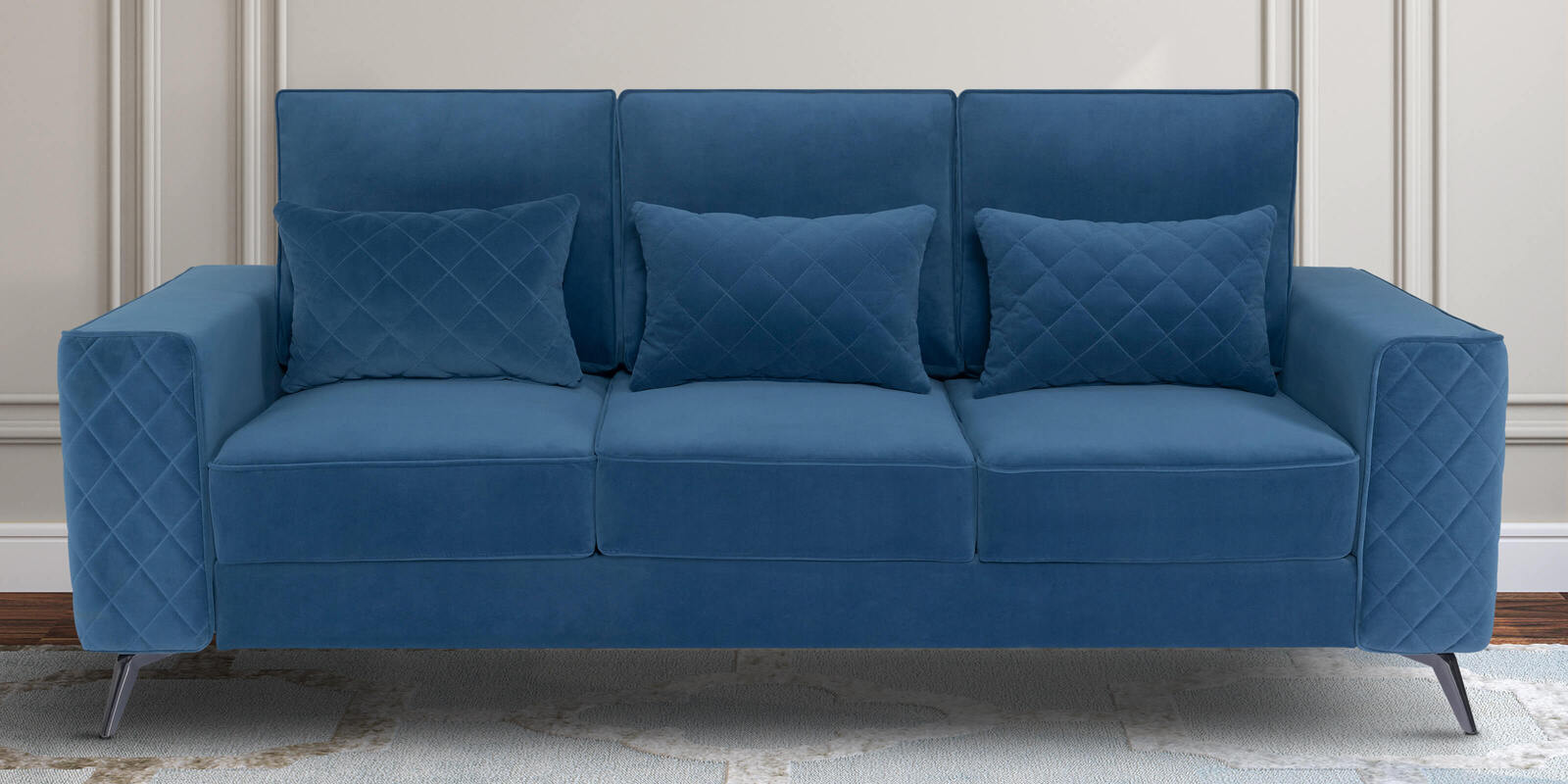 Buy Eden Fabric 3 seater Sofa In Sapphire Blue Colour at 25% OFF by Duroflex | Pepperfry