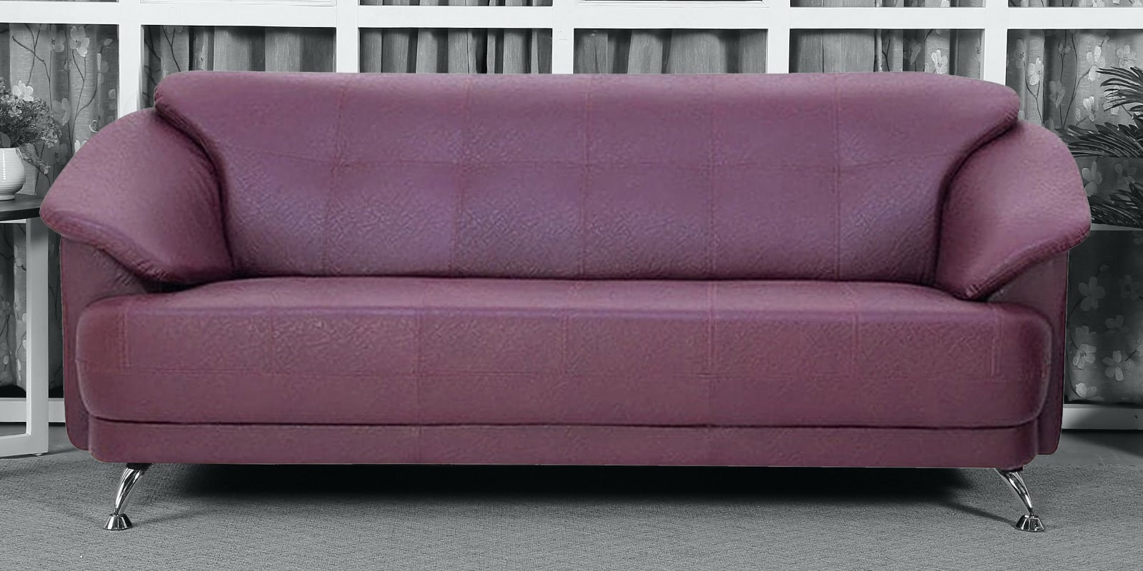 Buy Edo Leatherette 3 Seater Sofa in Purple Colour at 29% OFF by ...