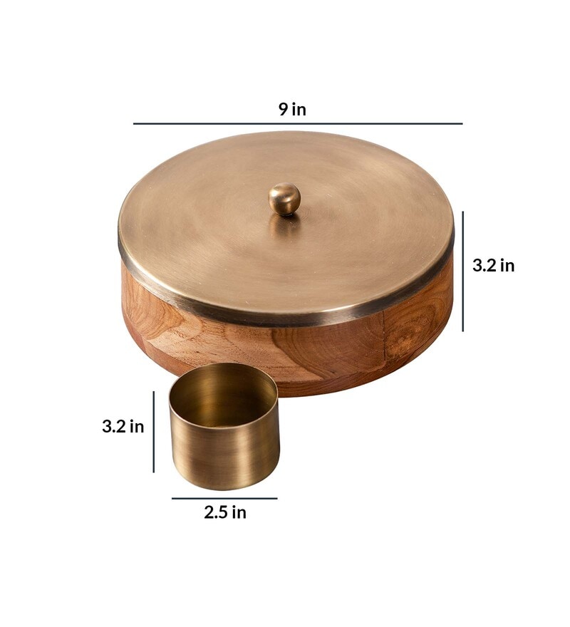 Buy Edgy Mango Wood Spice Box with Brass Lid by NestRoots Online ...