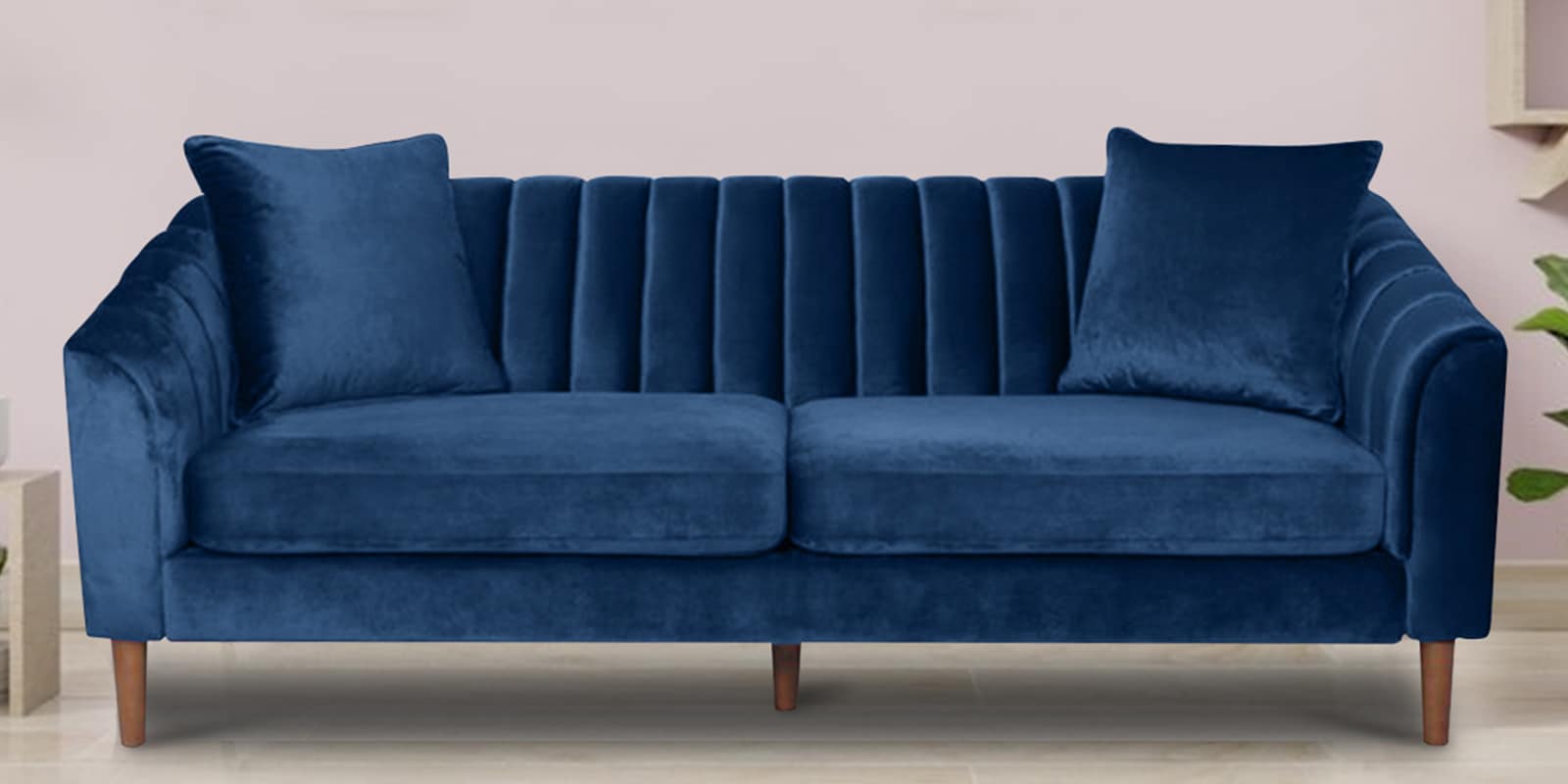 Buy Effervescent Velvet 3 Seater Sofa in Navy Blue Colour at 7% OFF by ...