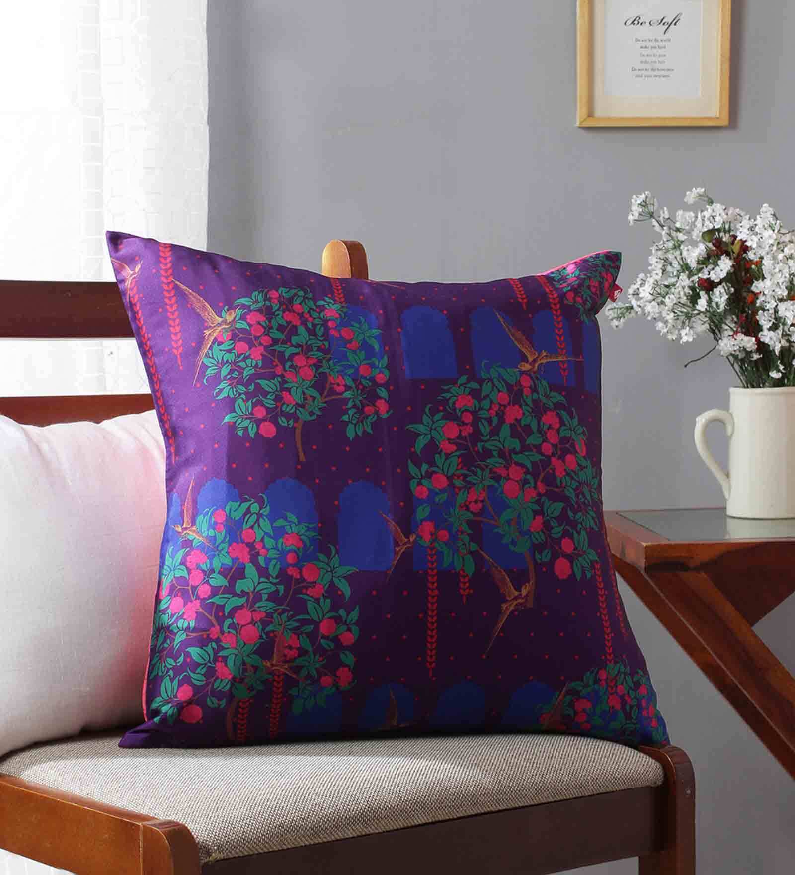 Buy Purple Floral Silk 12 x 12 Inches Cushion Cover by India Circus by ...