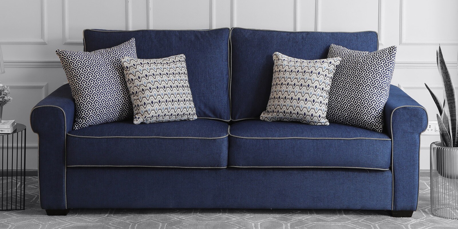 Buy Hannover Fabric 3 Seater Sofa In Blue Colour by Woodsworth from ...