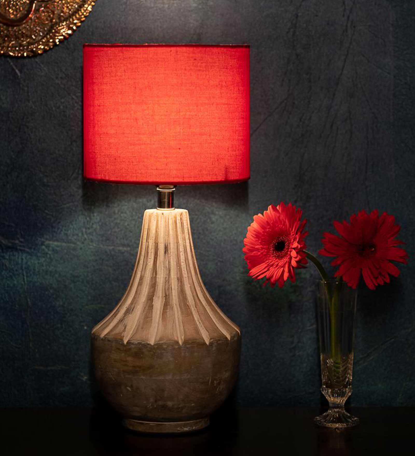 Buy Ektara Red Cotton Shade Table Lamp with Distressed White Base at 32 ...