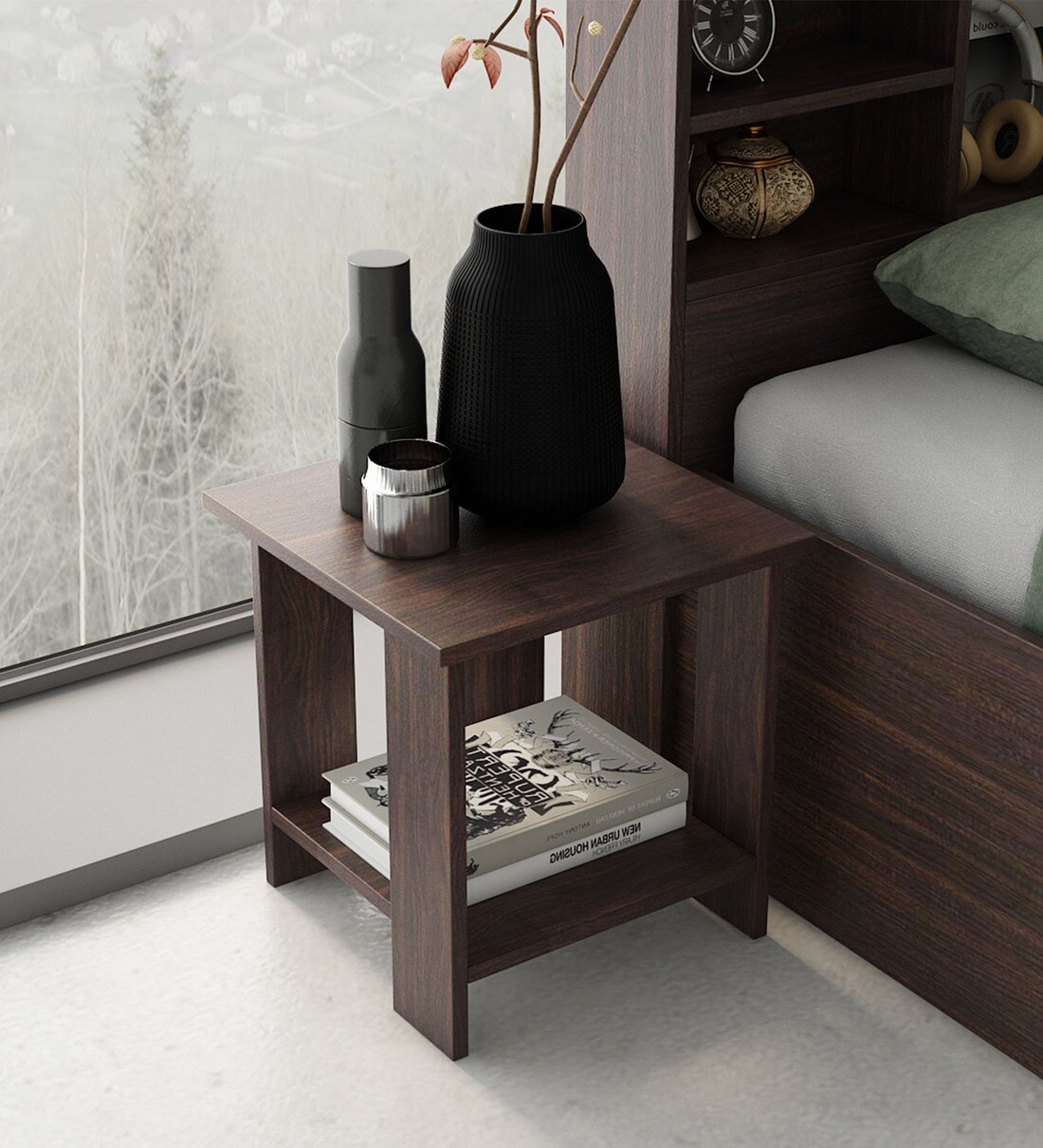 Buy Electra Bedside Table in Choco Walnut Finish by A GLOBIA CREATIONS ...